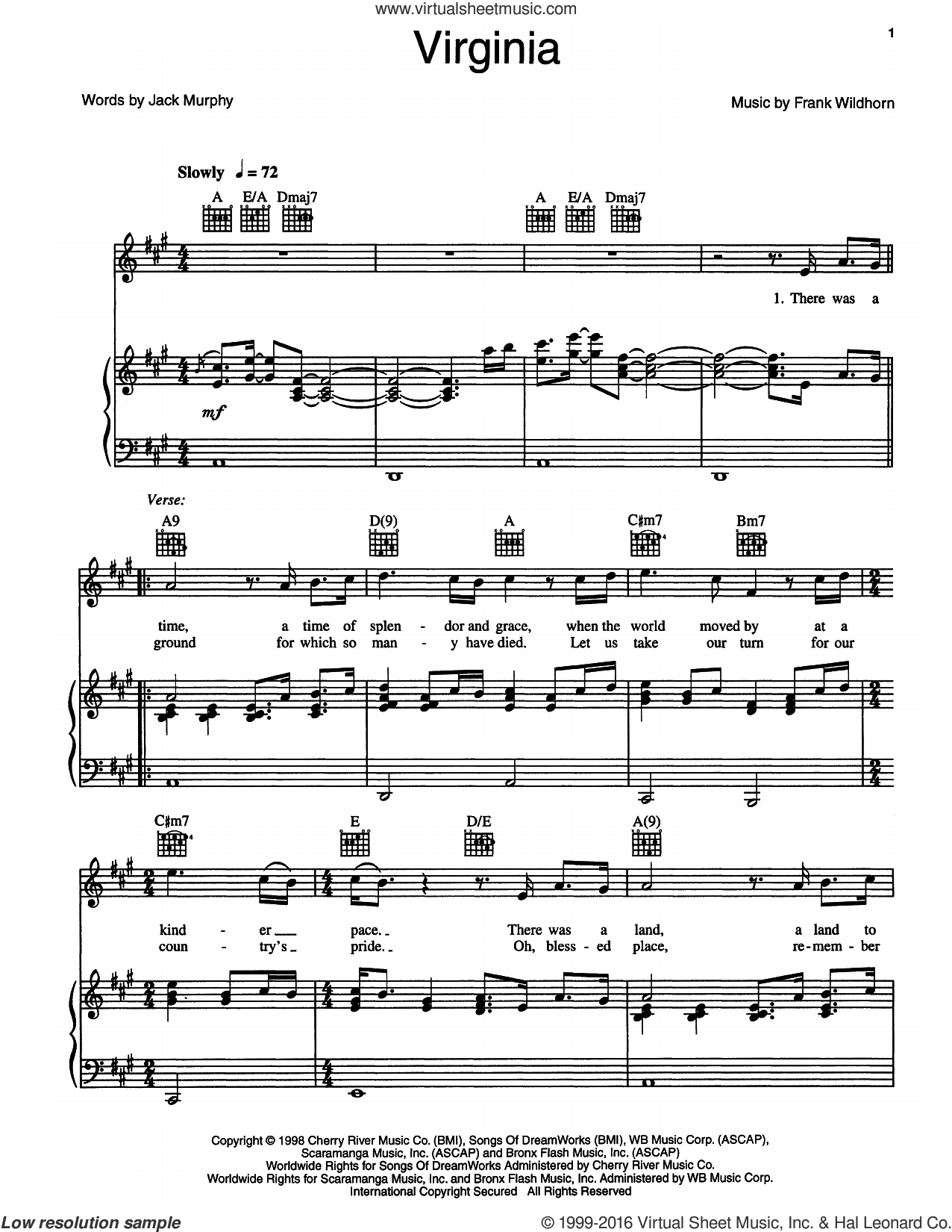 Virginia sheet music for voice, piano or guitar (PDF)