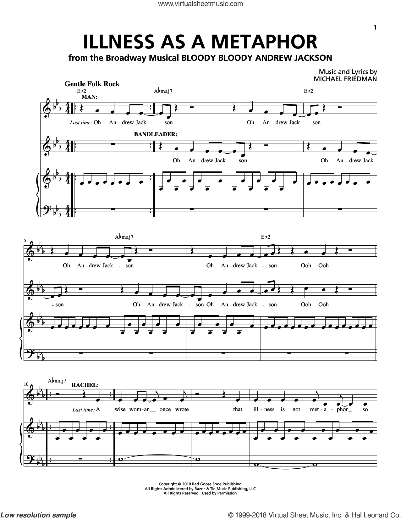 Illness As A Metaphor sheet music for voice and piano (PDF)