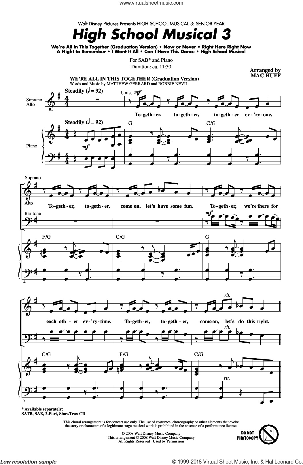 High School Musical 3 (Choral Medley) sheet music for choir (SAB ...
