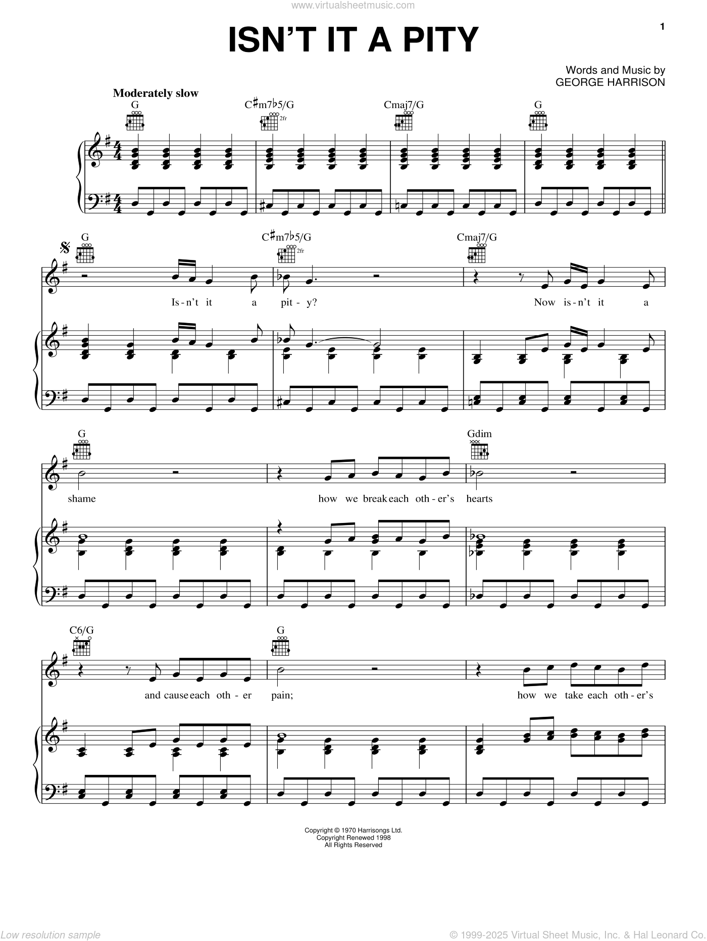 Isn't It A Pity sheet music for voice, piano or guitar (PDF)