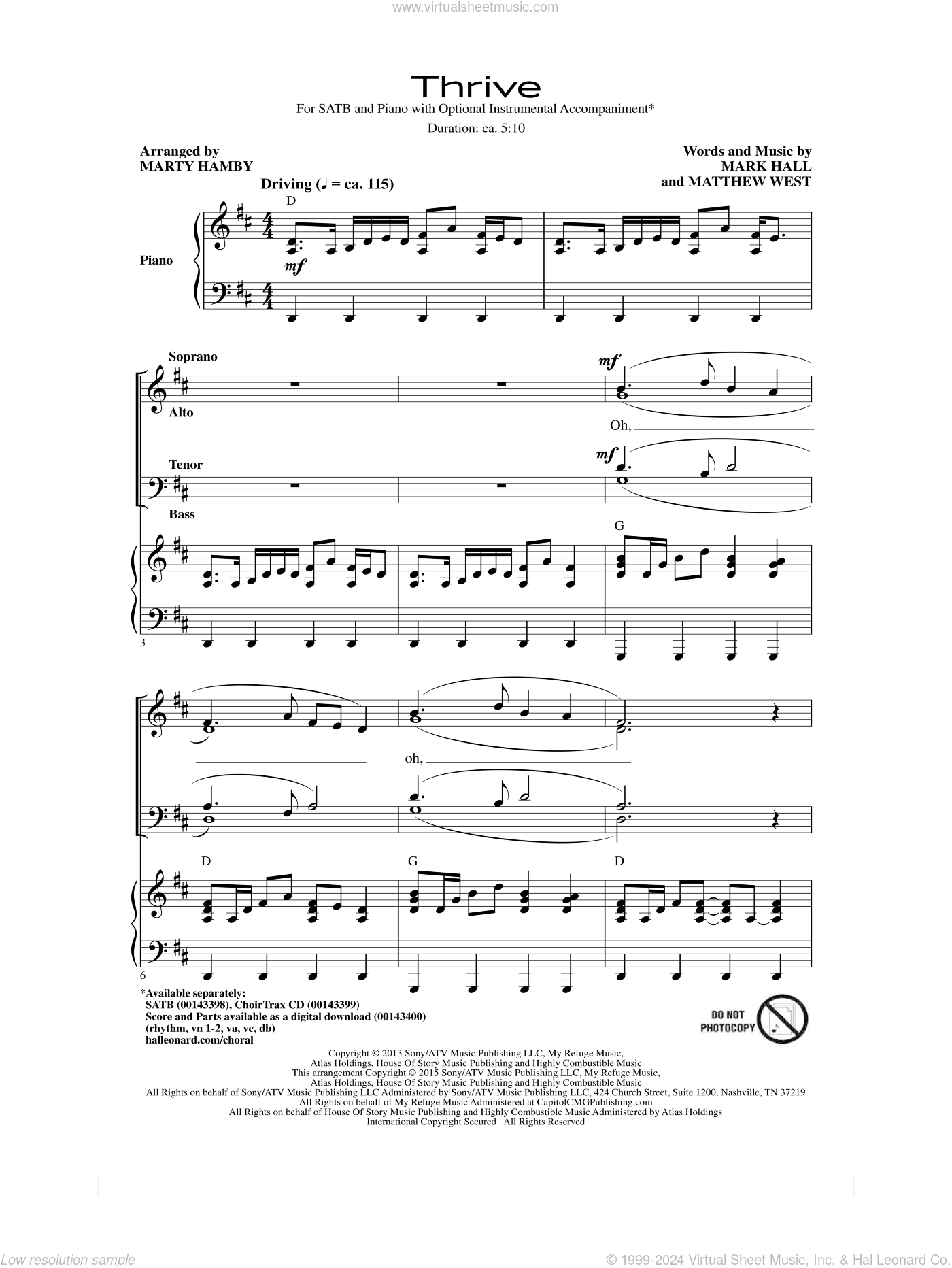 Thrive sheet music for choir (SATB: soprano, alto, tenor, bass)
