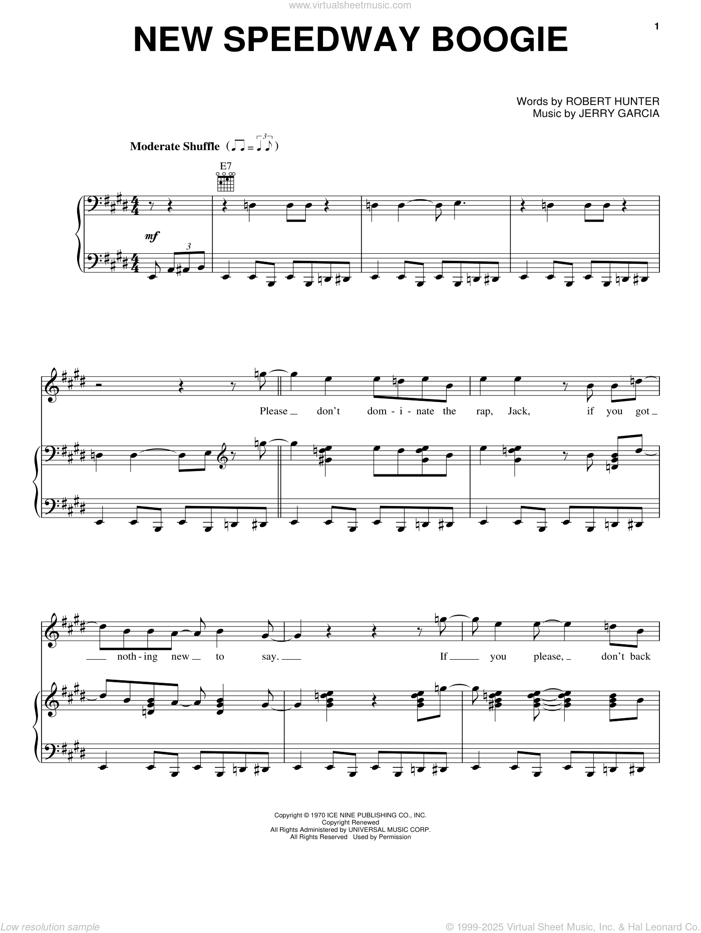 New Speedway Boogie sheet music for voice, piano or guitar (PDF)