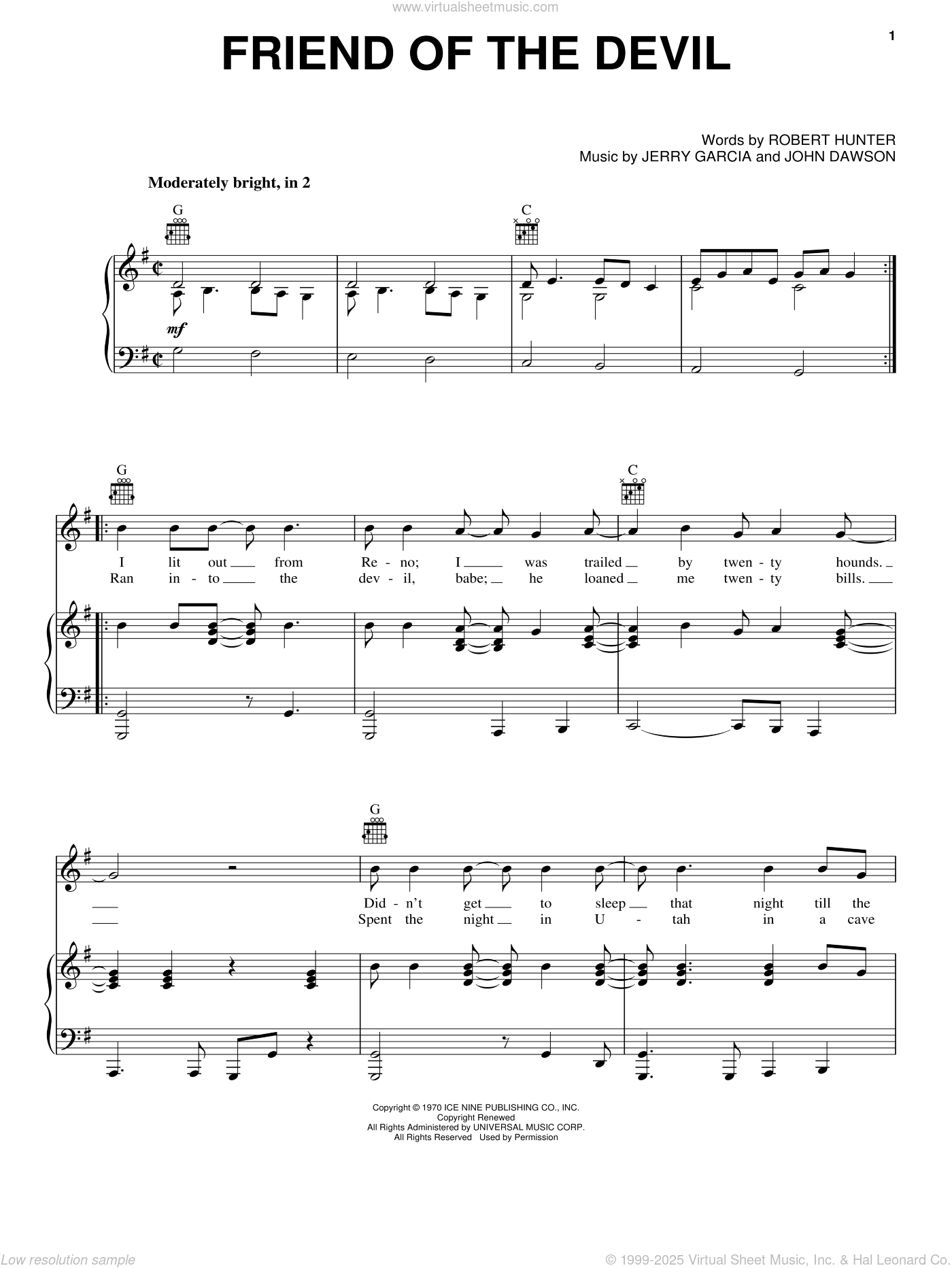Friend Of The Devil sheet music for voice, piano or guitar (PDF)