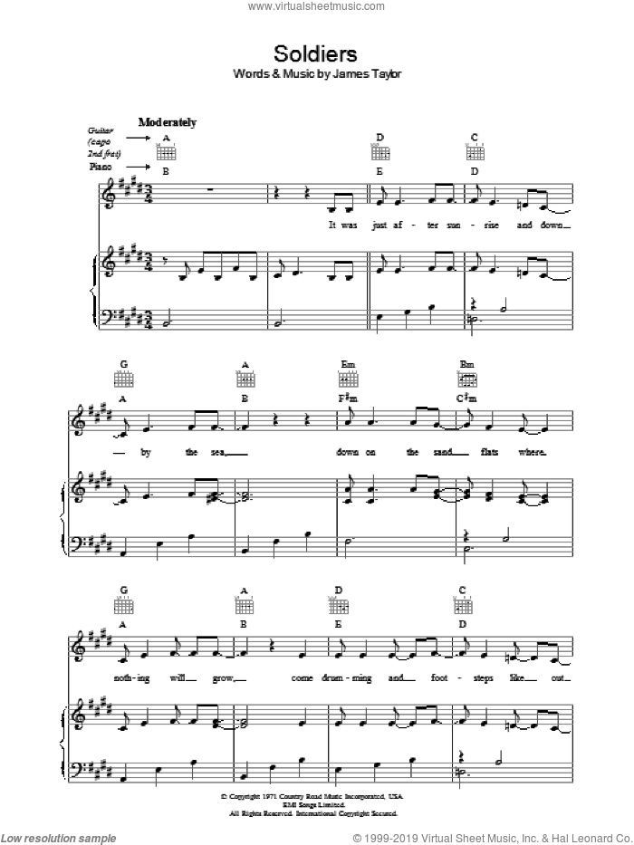 Soldiers sheet music for voice, piano or guitar (PDF)