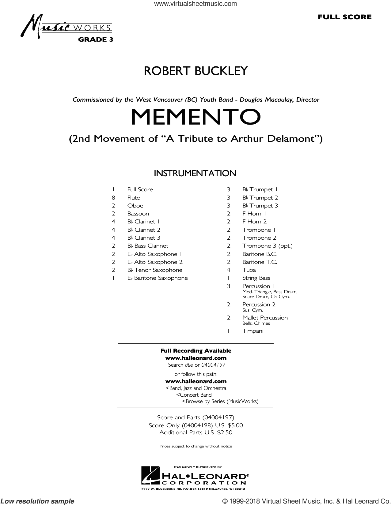 Memento sheet music (complete collection) for concert band (PDF)