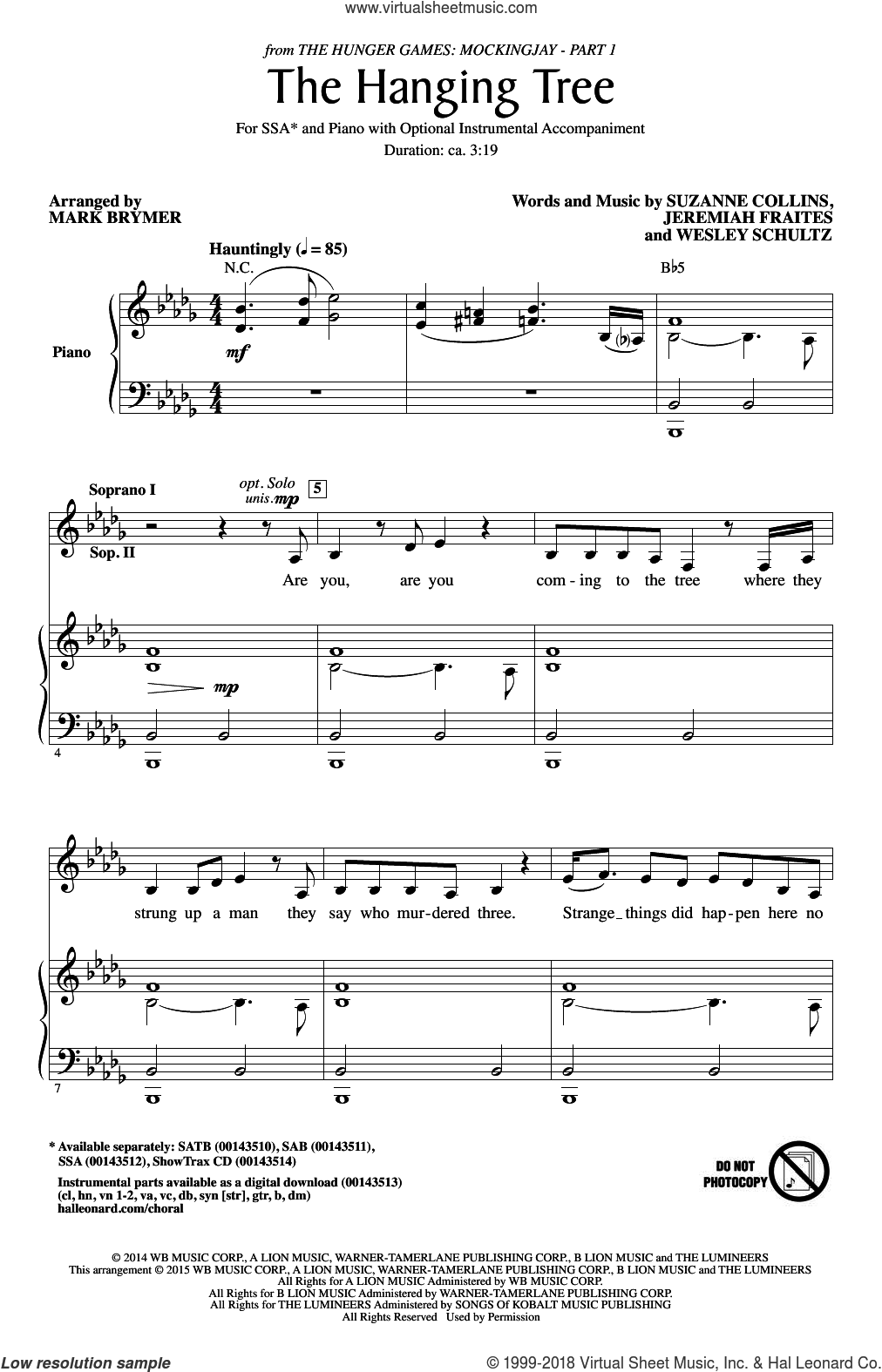 The Hanging Tree (arr. Mark Brymer) sheet music for choir (SSA: soprano ...