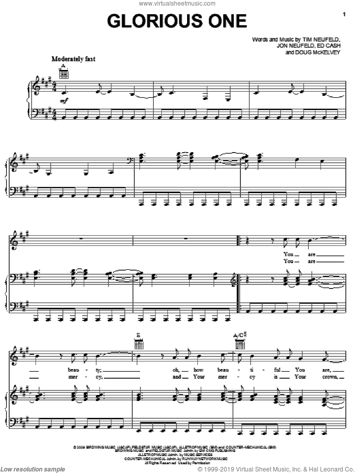 Glorious One sheet music for voice, piano or guitar (PDF)