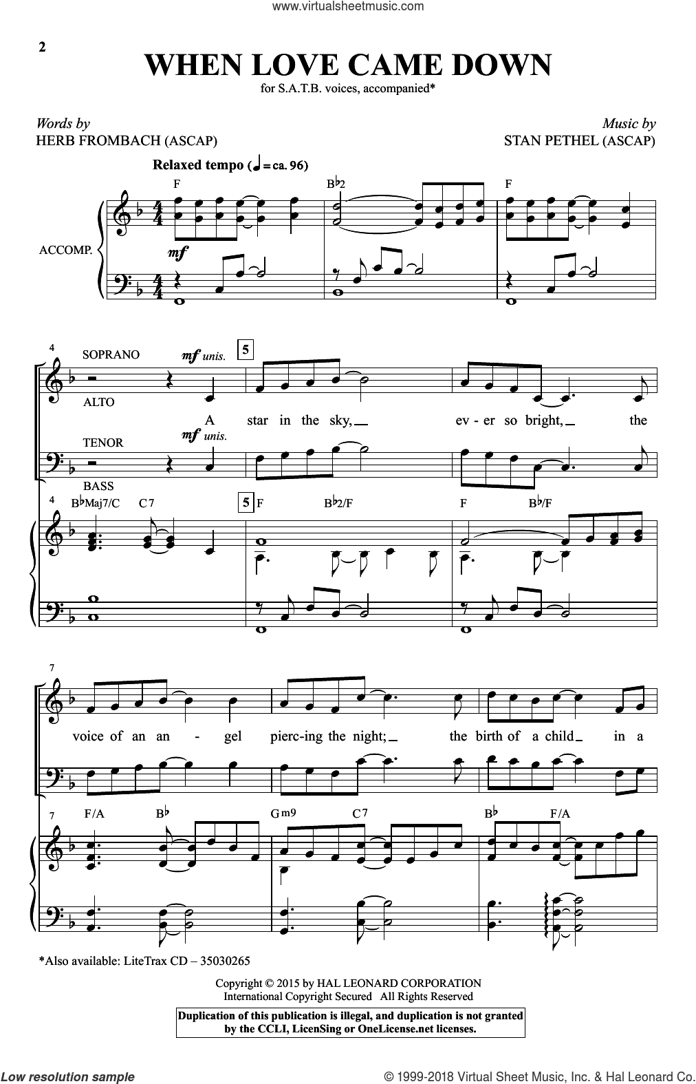 When Love Came Down sheet music for choir (SATB: soprano, alto, tenor ...