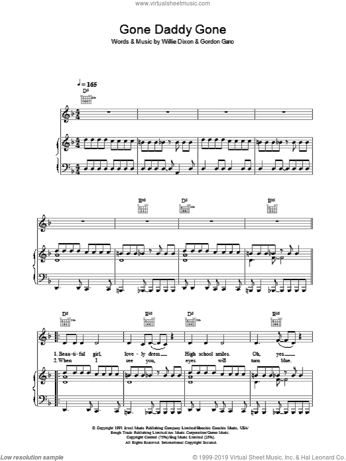 Gone Daddy Gone sheet music for voice, piano or guitar (PDF)