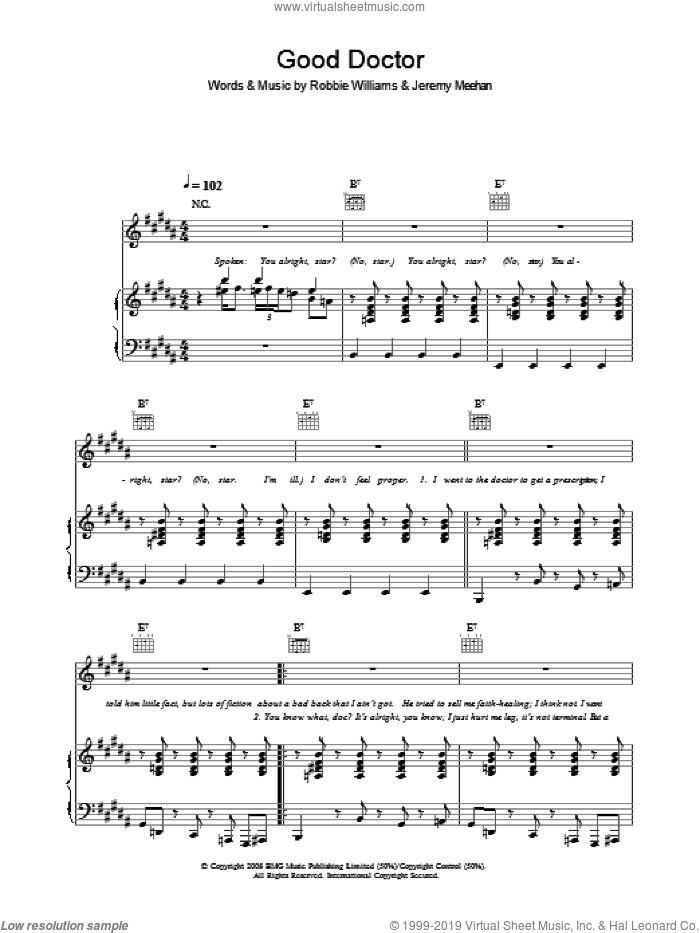 Good Doctor sheet music for voice, piano or guitar (PDF)