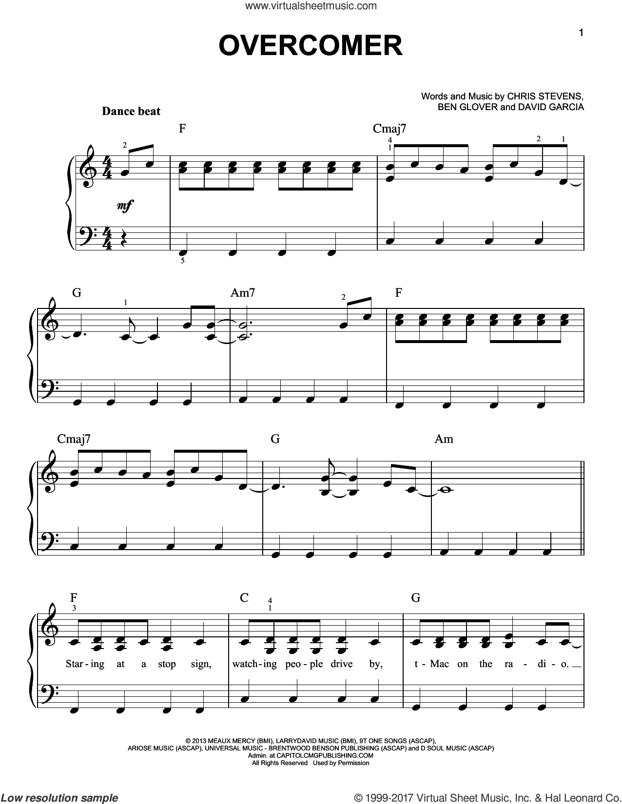 Overcomer sheet music for piano solo (PDF-interactive)