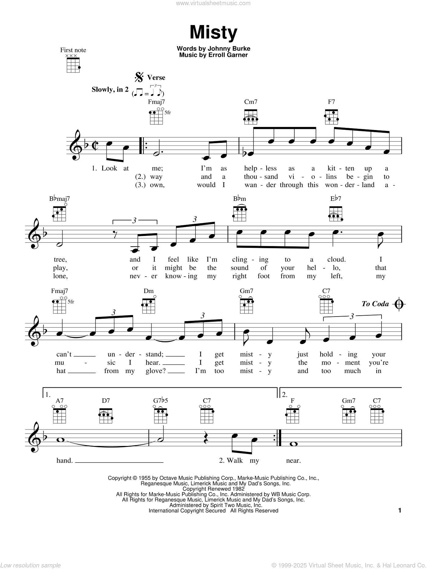 Misty sheet music for ukulele (PDF-interactive)