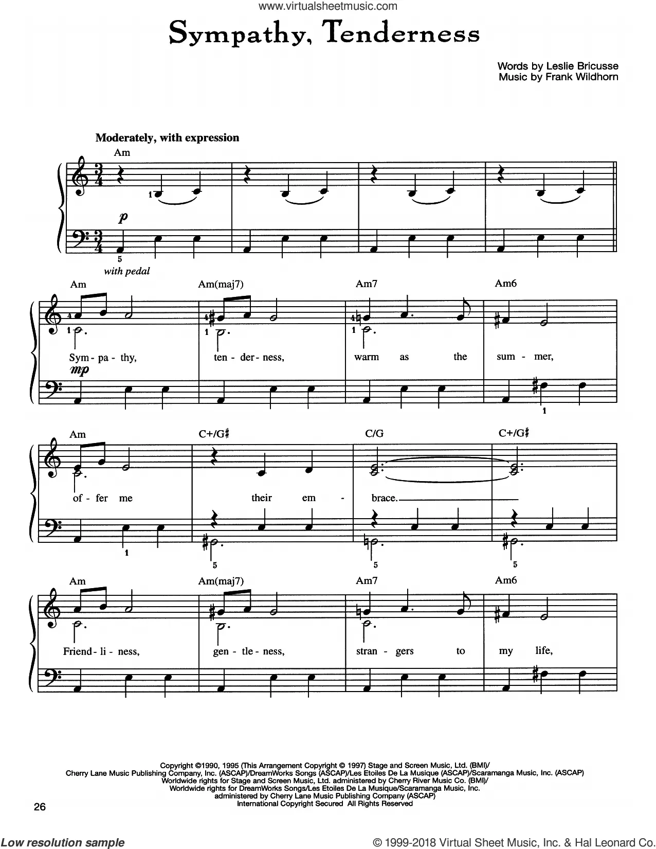 Sympathy, Tenderness sheet music for piano solo (PDF)