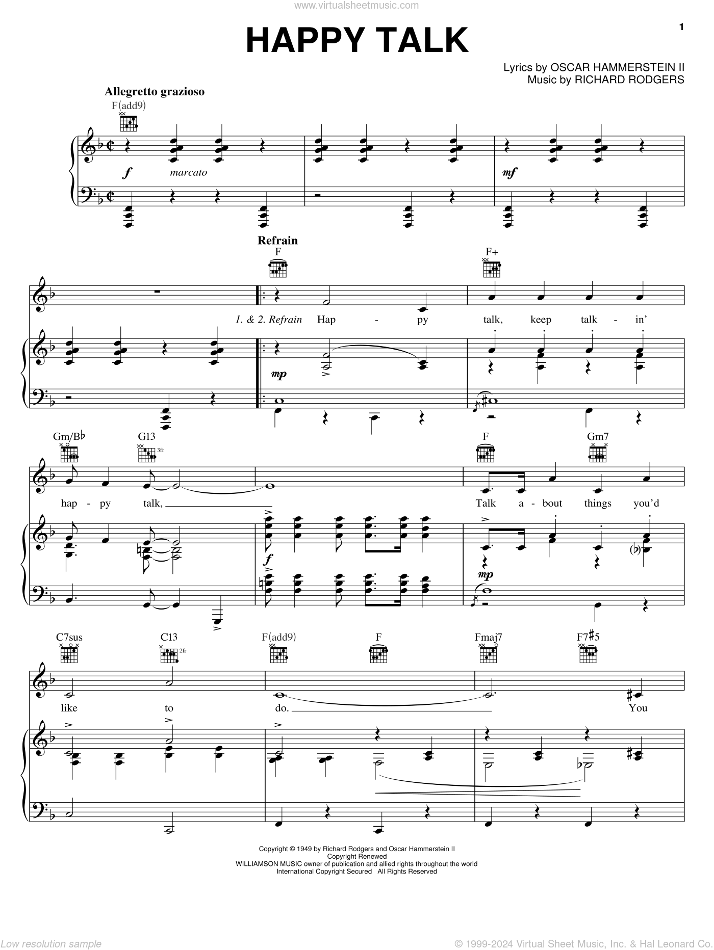 Happy Talk sheet music for voice, piano or guitar (PDF)