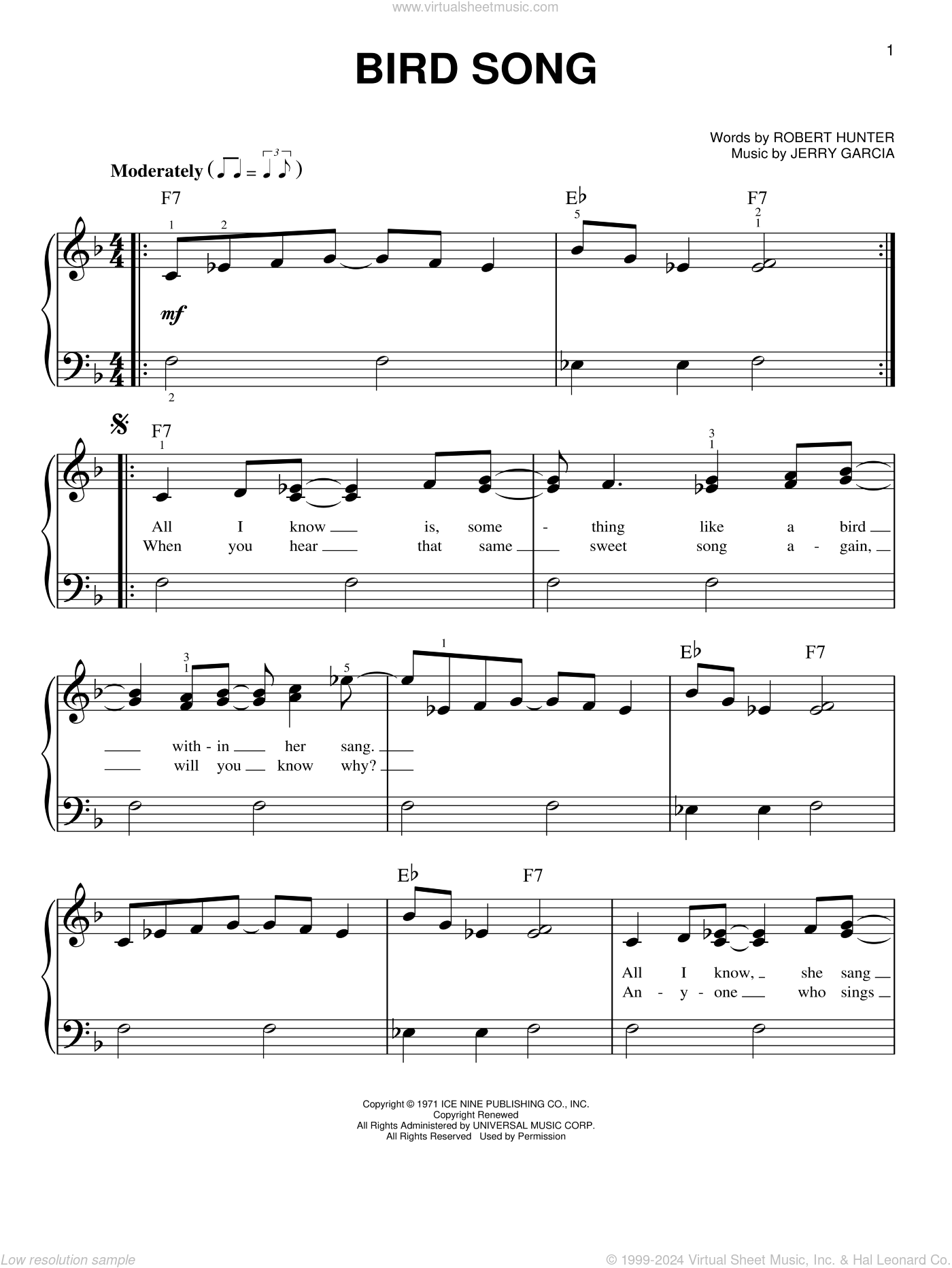 Bird Song sheet music for piano solo (PDF-interactive)
