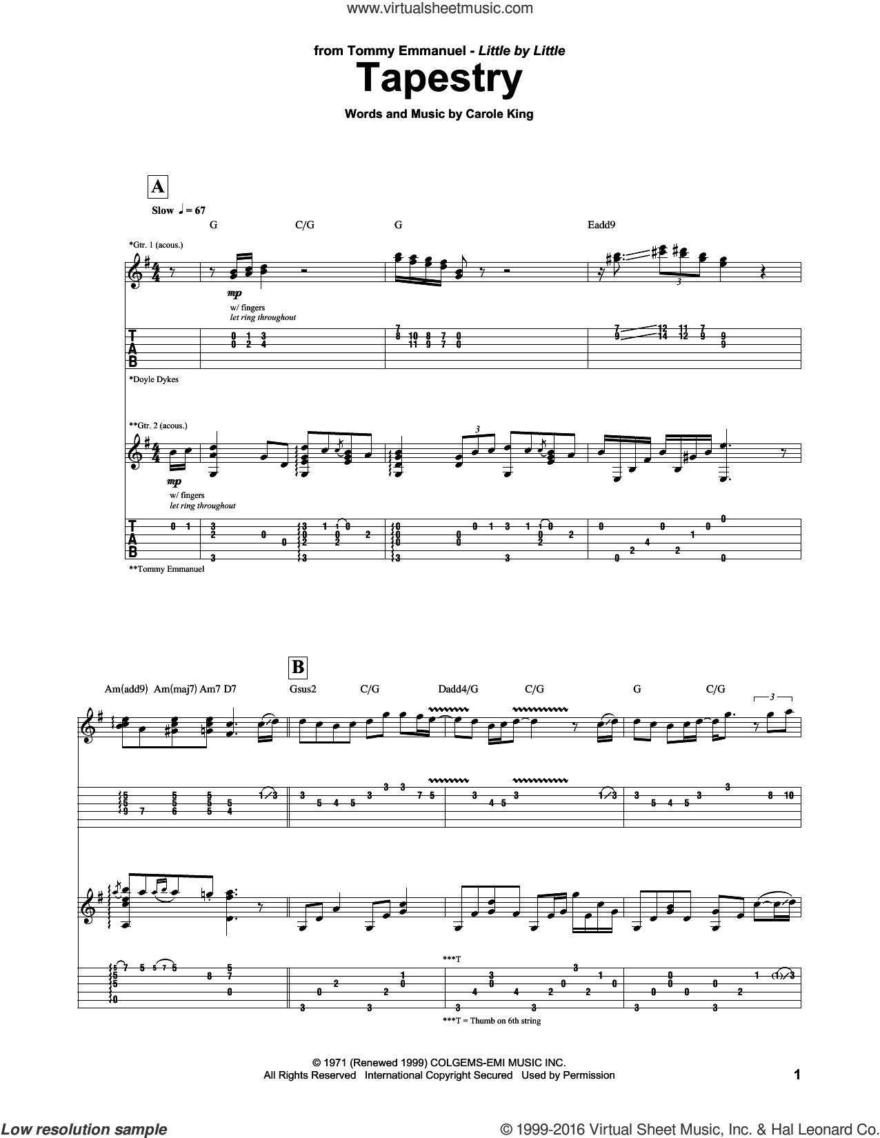 Tapestry sheet music for guitar (tablature) (PDF)