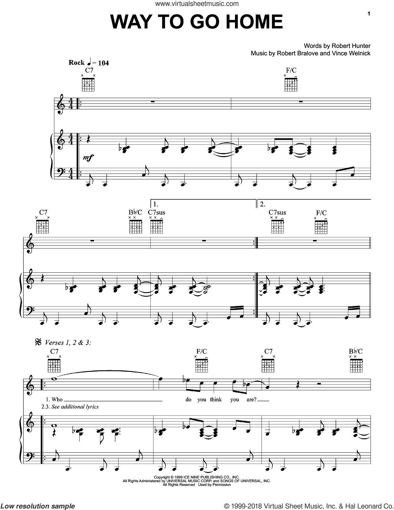 Way To Go Home sheet music for voice, piano or guitar (PDF)