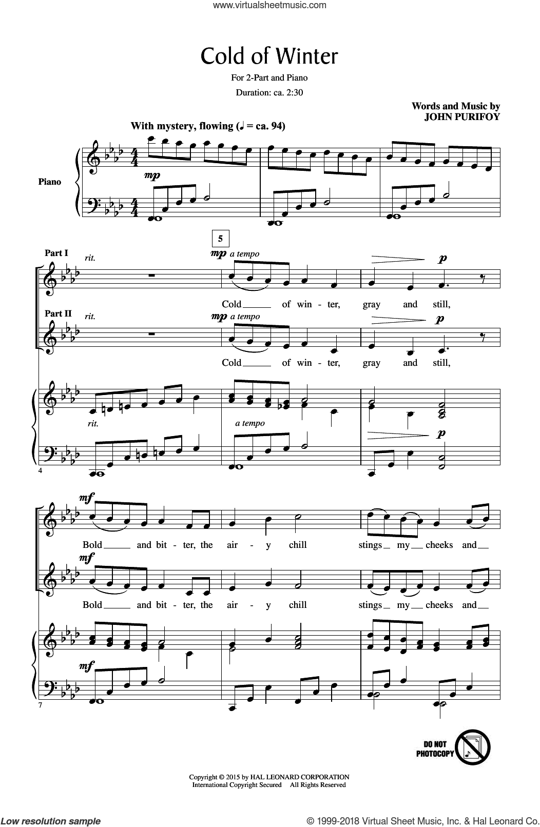 Cold Of Winter sheet music for choir (2-Part) (PDF)