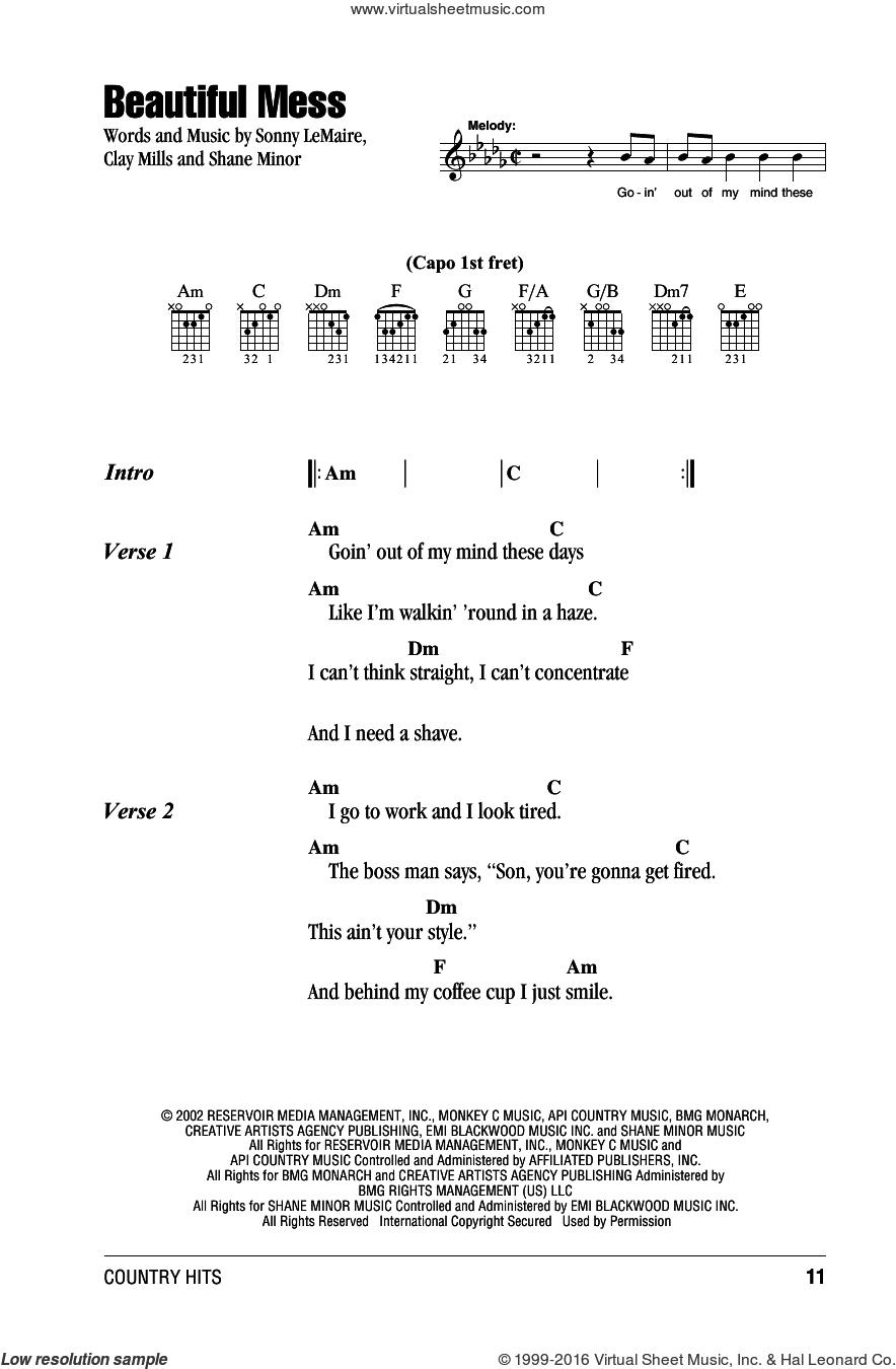 Beautiful Mess sheet music for guitar (chords) (PDF)