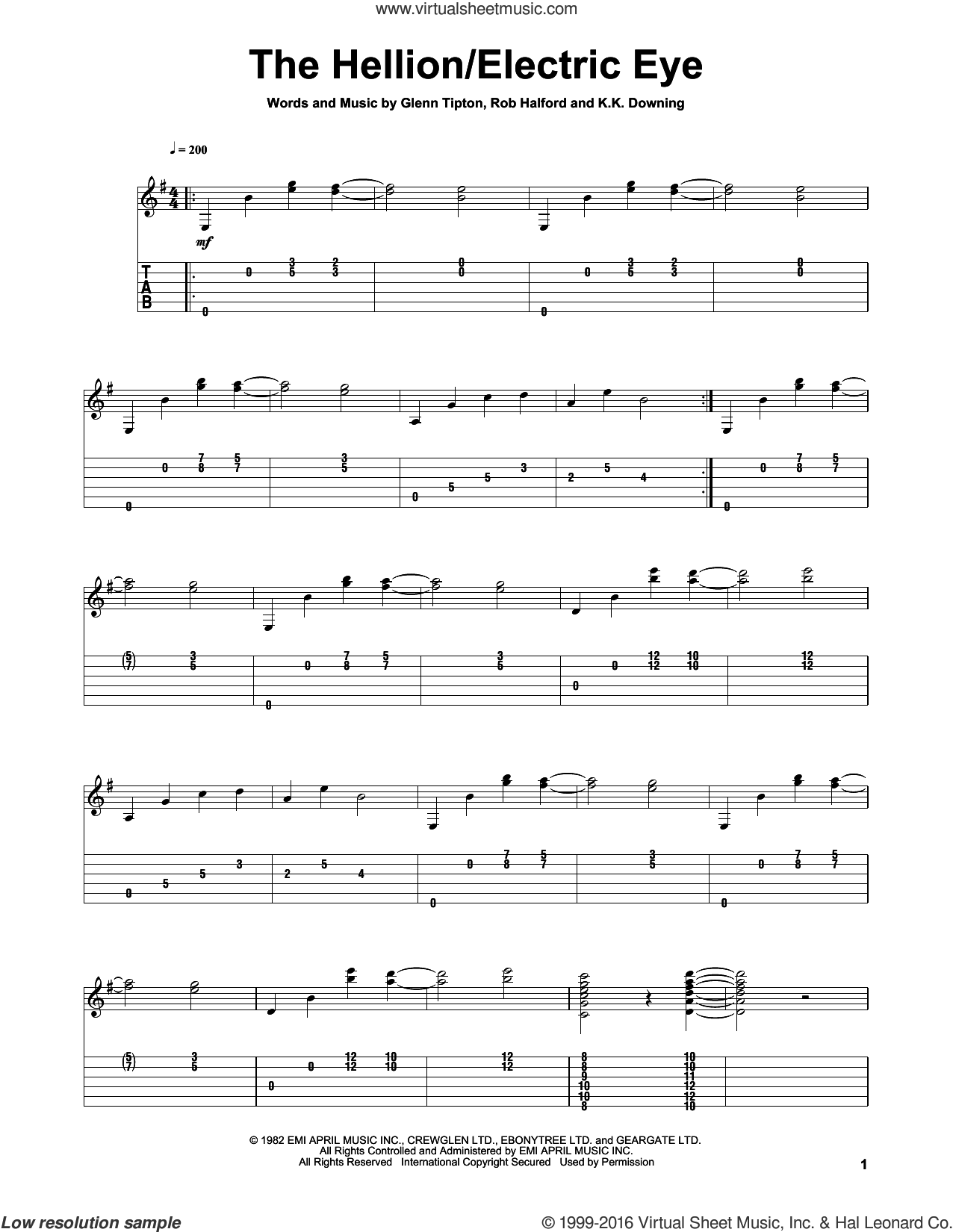 Electric Eye sheet music for guitar solo (PDF)