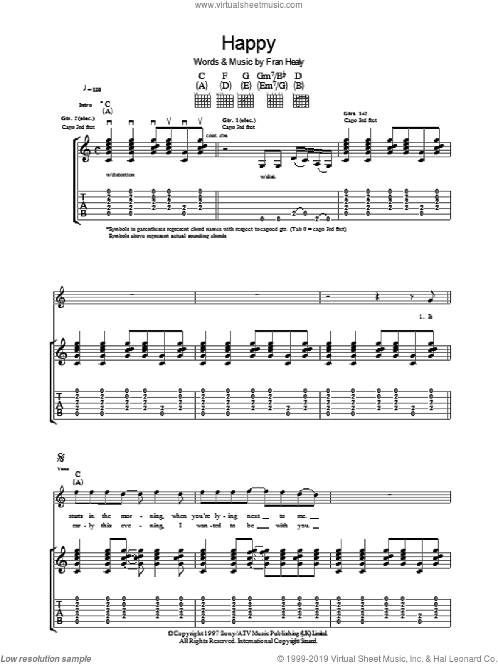 Happy sheet music for guitar (tablature) (PDF)