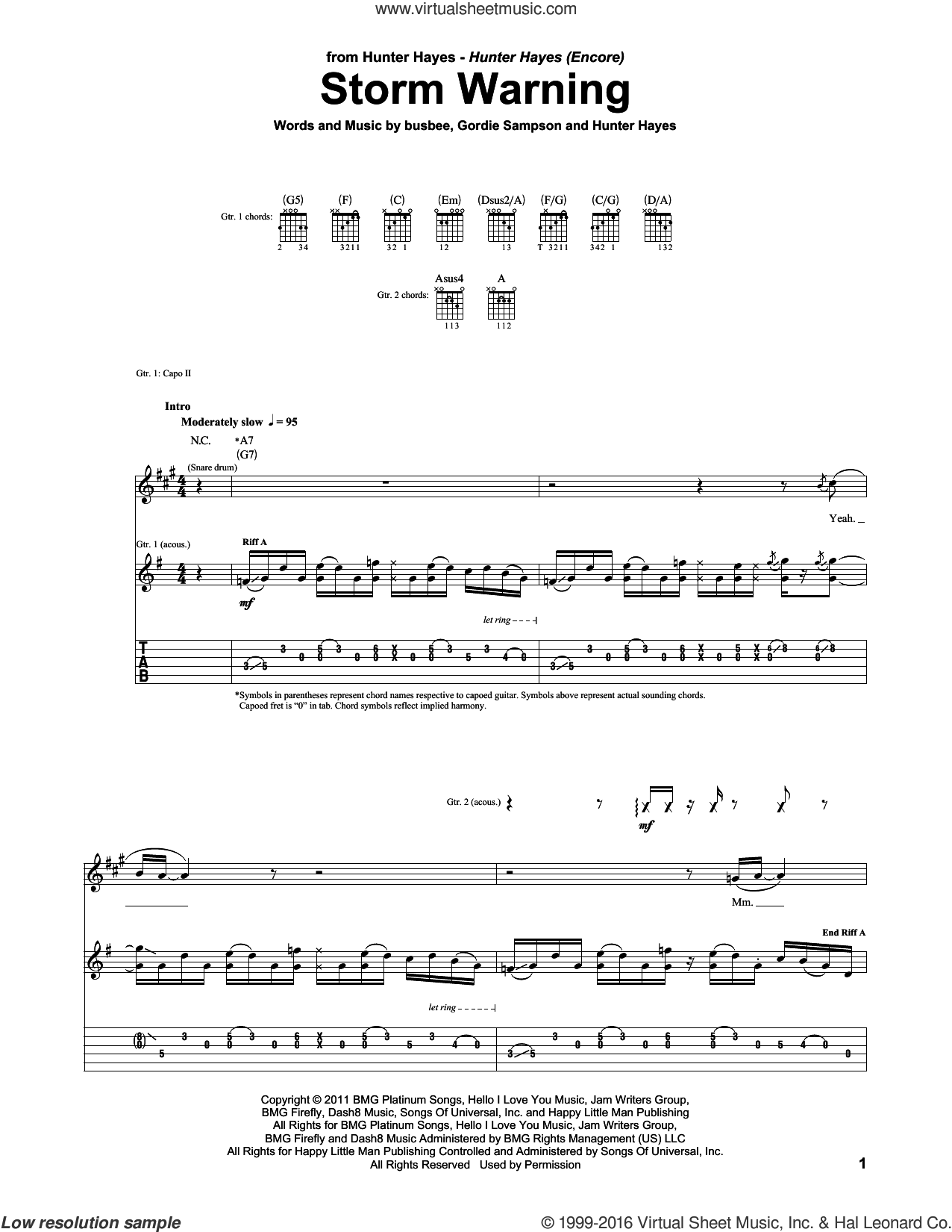 Storm Warning sheet music for guitar (tablature) (PDF)