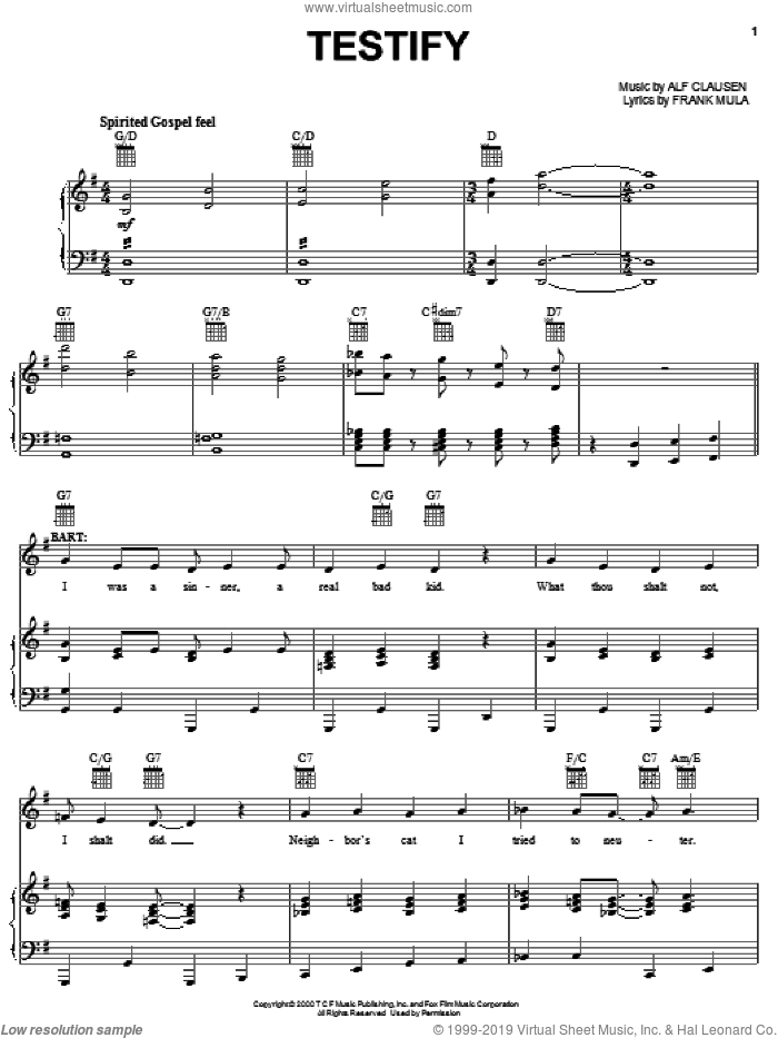 The Simpsons: Testify sheet music for voice, piano or guitar