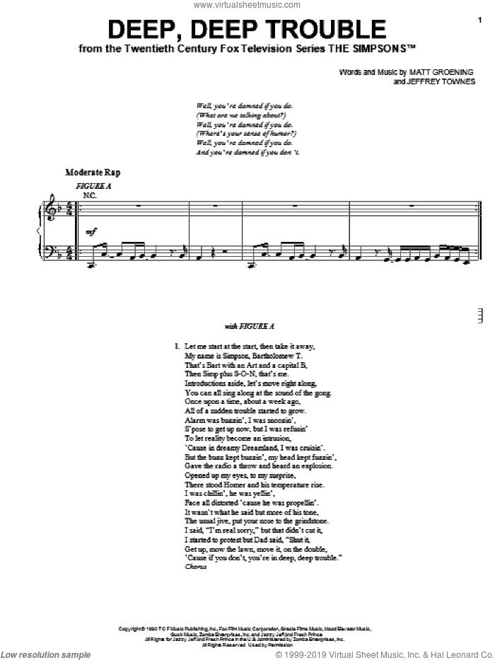 Deep, Deep Trouble sheet music for voice, piano or guitar (PDF)