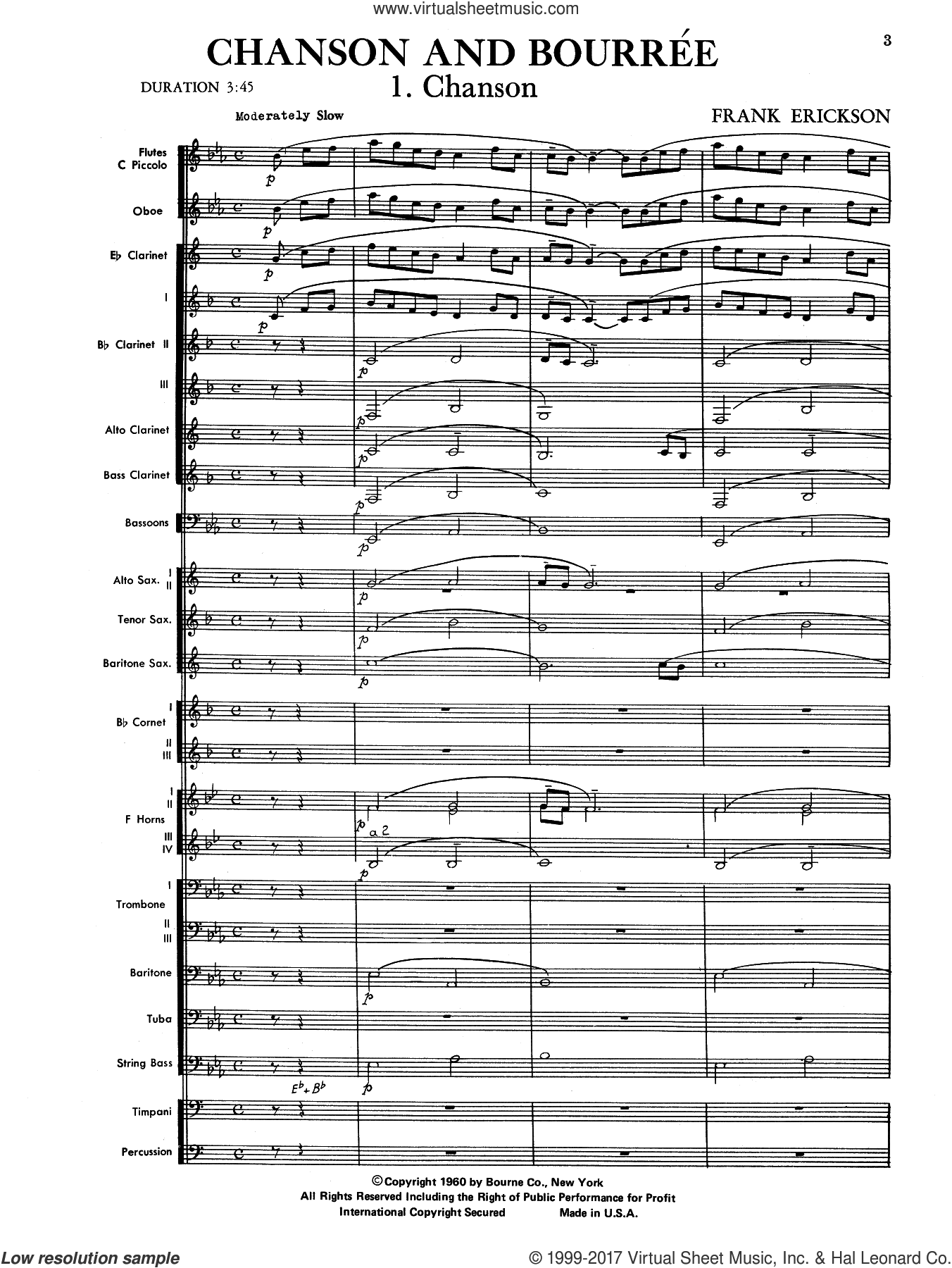 Chanson And Bourree sheet music (complete collection) for concert band