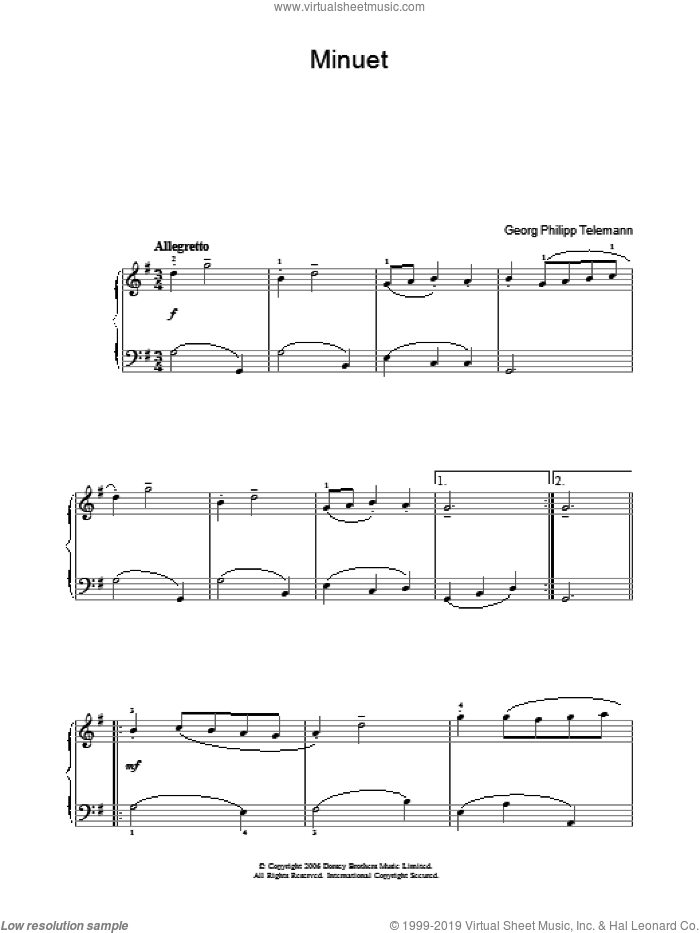 Minuet sheet music for voice, piano or guitar (PDF)