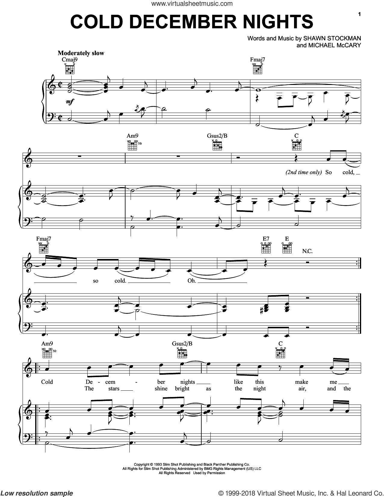 Cold December Nights sheet music for voice, piano or guitar (PDF)