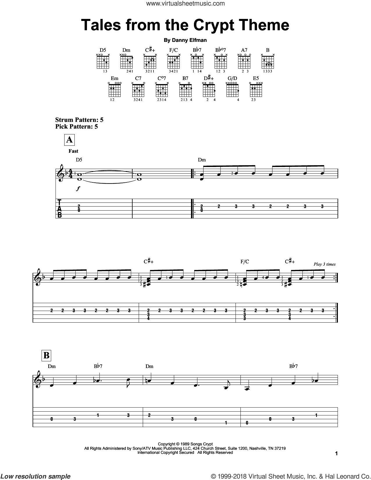 Tales From The Crypt Theme sheet music for guitar solo (easy tablature)