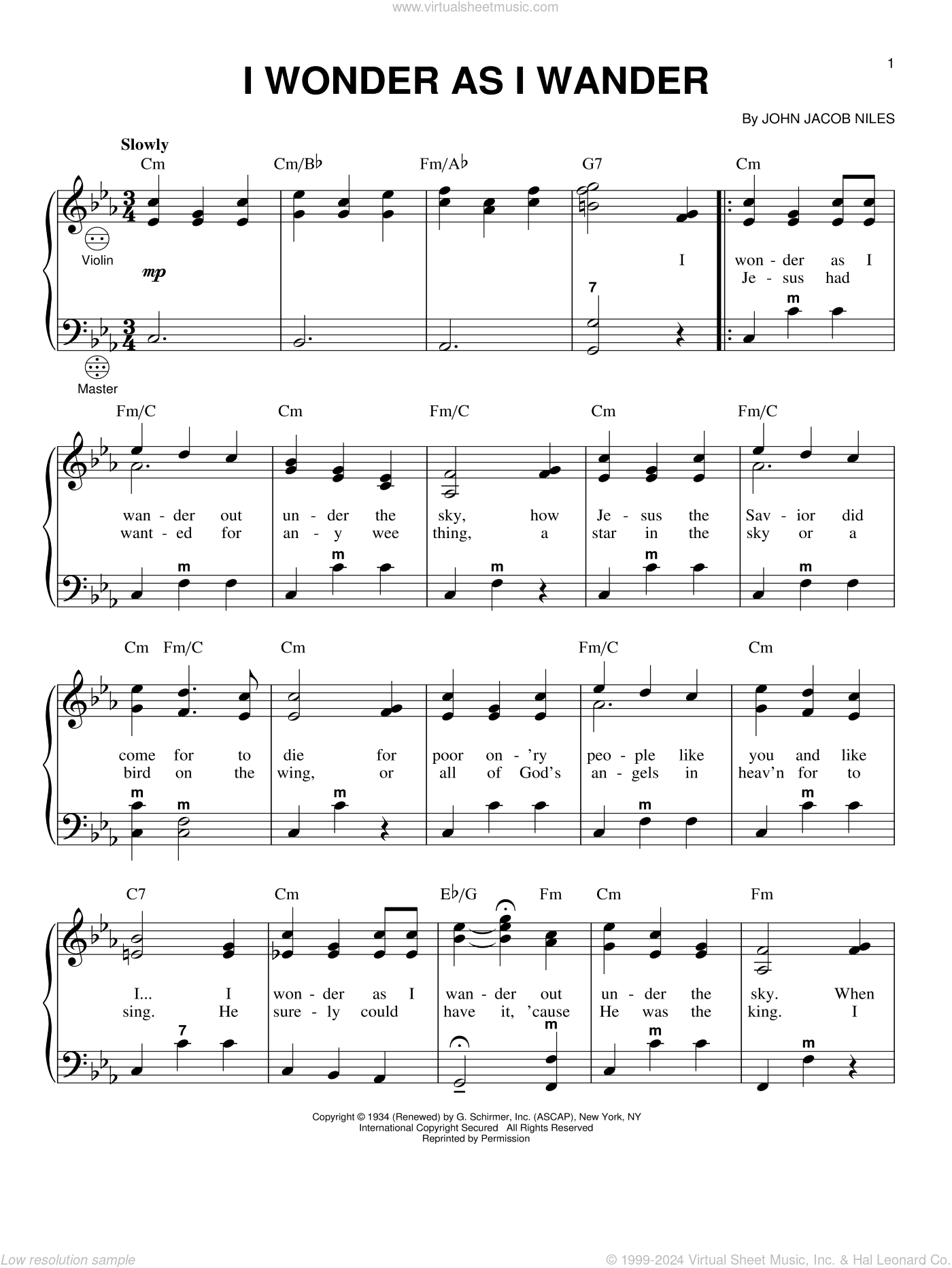 I Wonder As I Wander sheet music for accordion (PDF-interactive)