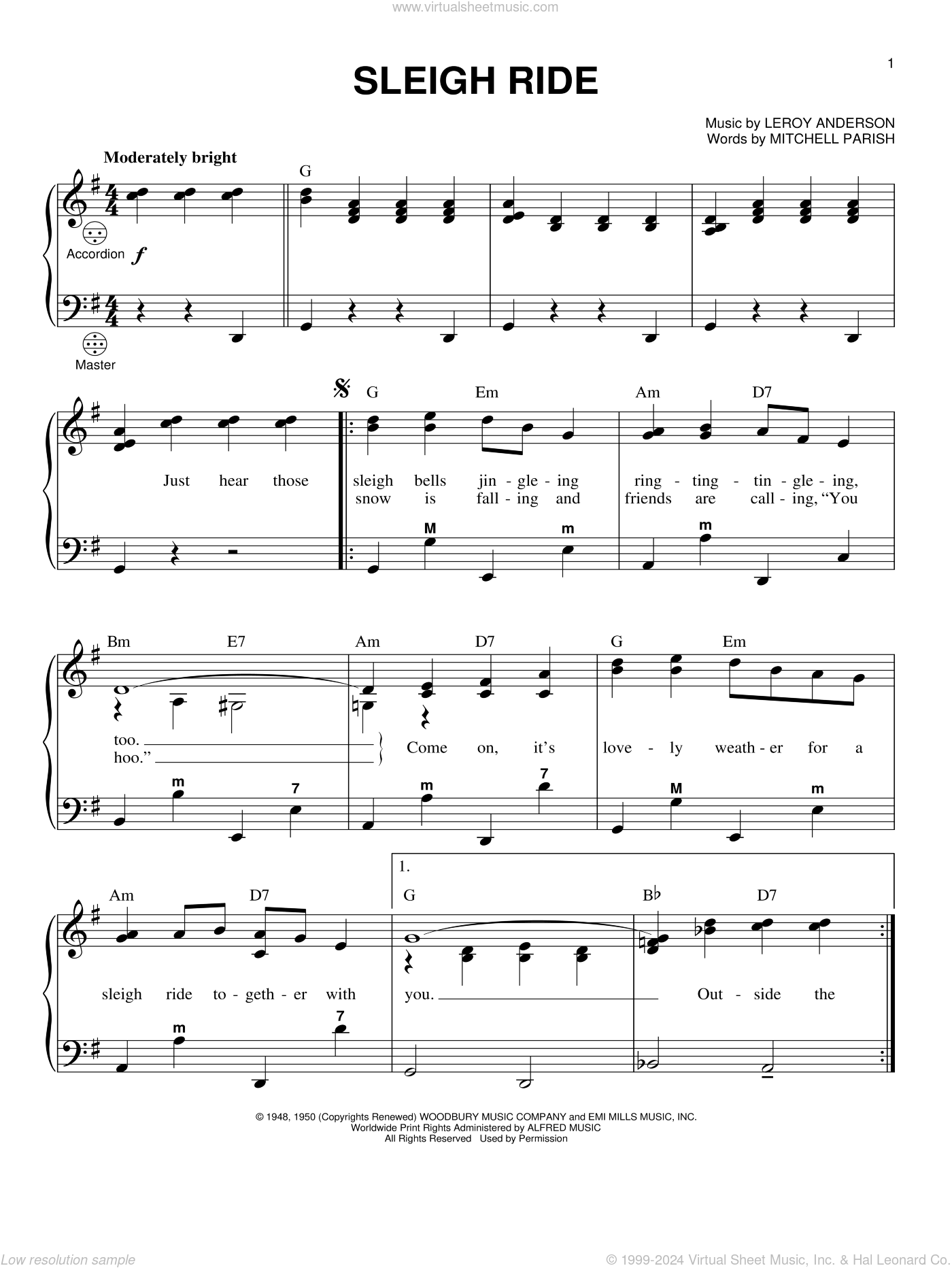 Sleigh Ride sheet music for accordion (PDF-interactive)