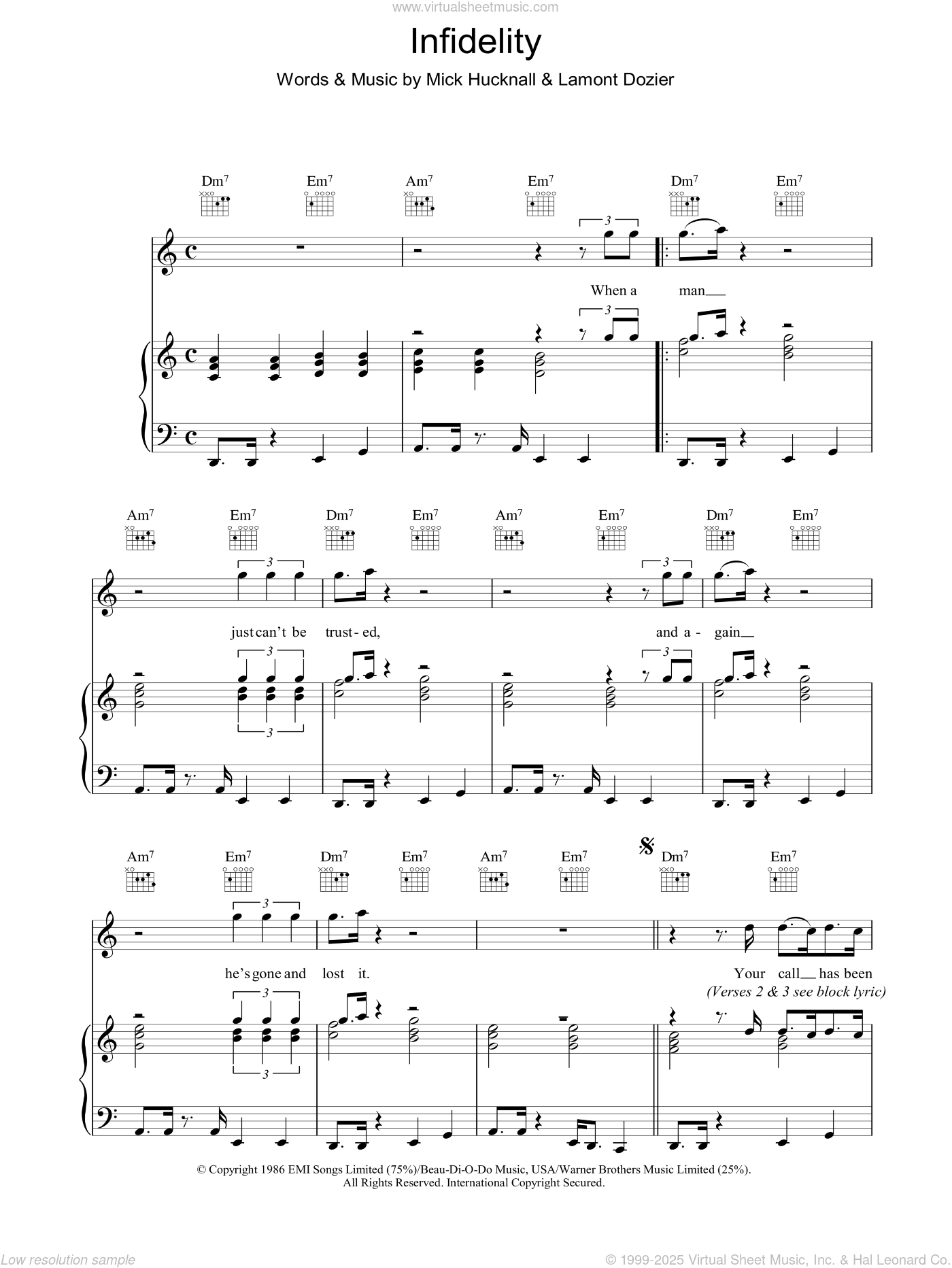 Infidelity sheet music for voice, piano or guitar (PDF)