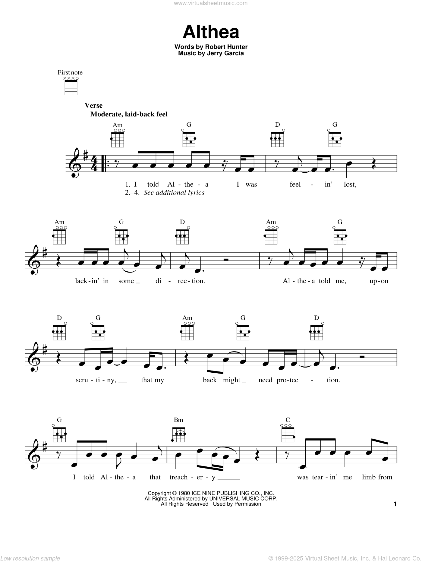 Althea sheet music for ukulele (PDF-interactive)