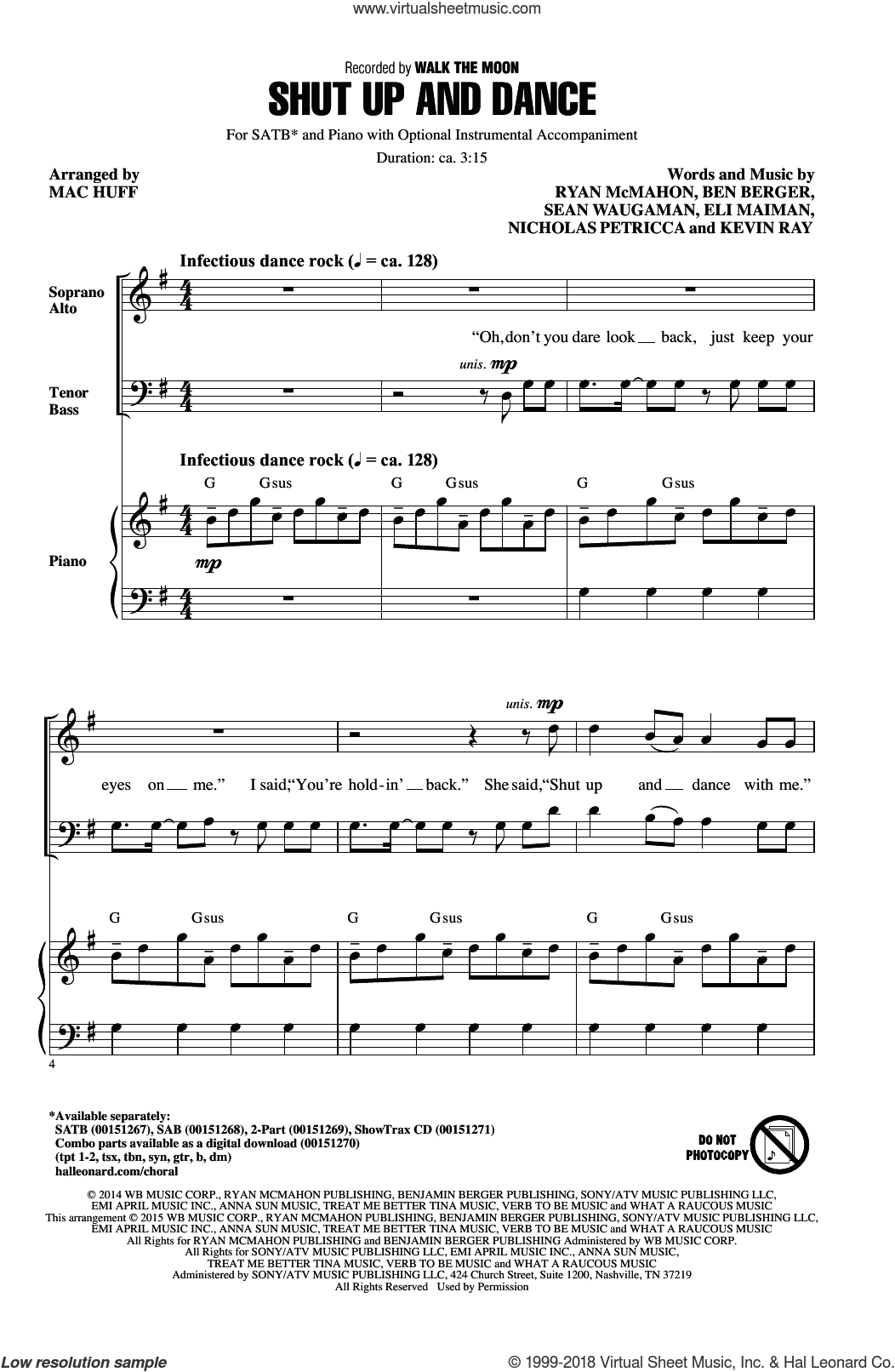 Shut Up And Dance (arr. Mac Huff) sheet music for choir (SATB: soprano ...