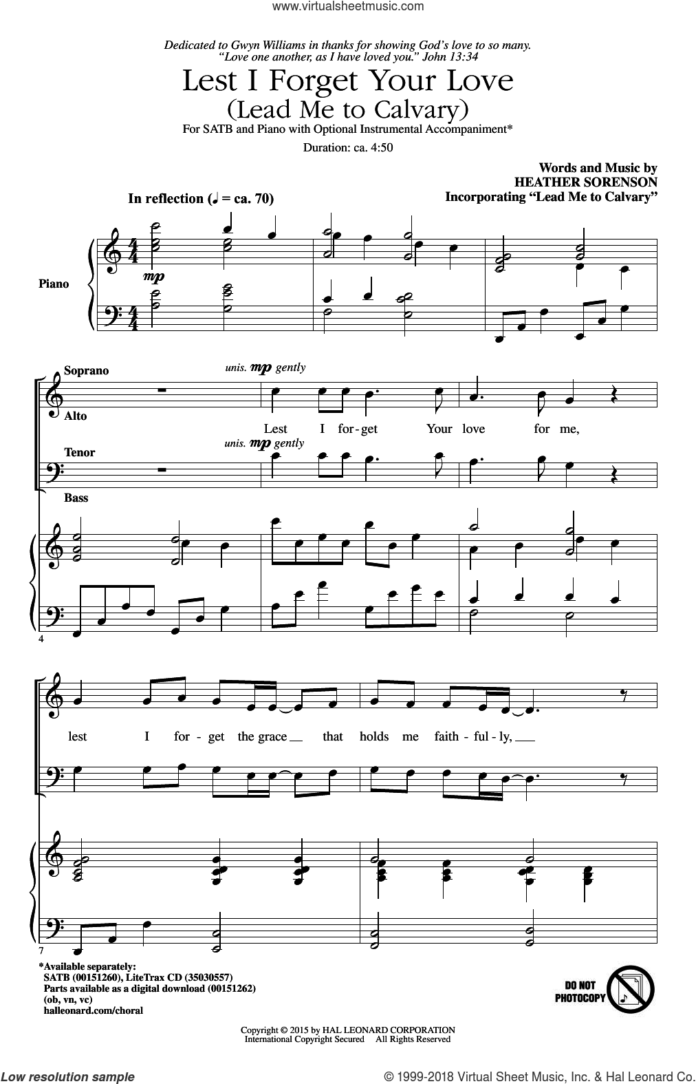 Lest I Forget Your Love (Lead Me To Calvary) sheet music for choir (SATB: soprano, alto, tenor ...
