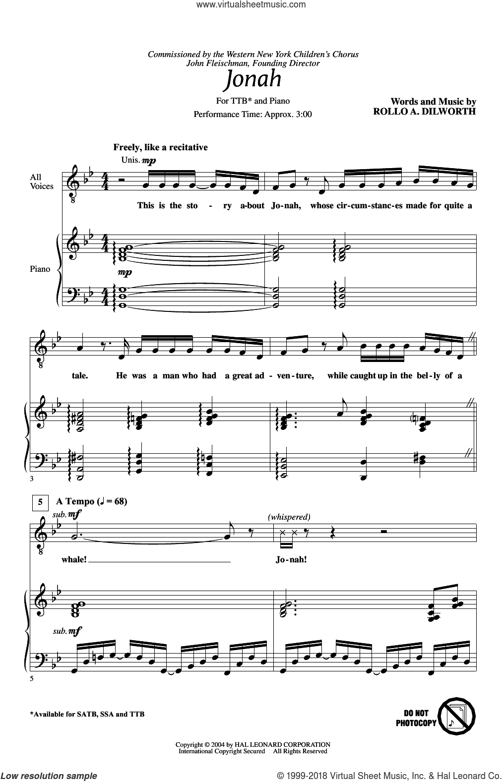 Jonah sheet music for choir (TTB: tenor, bass) (PDF)