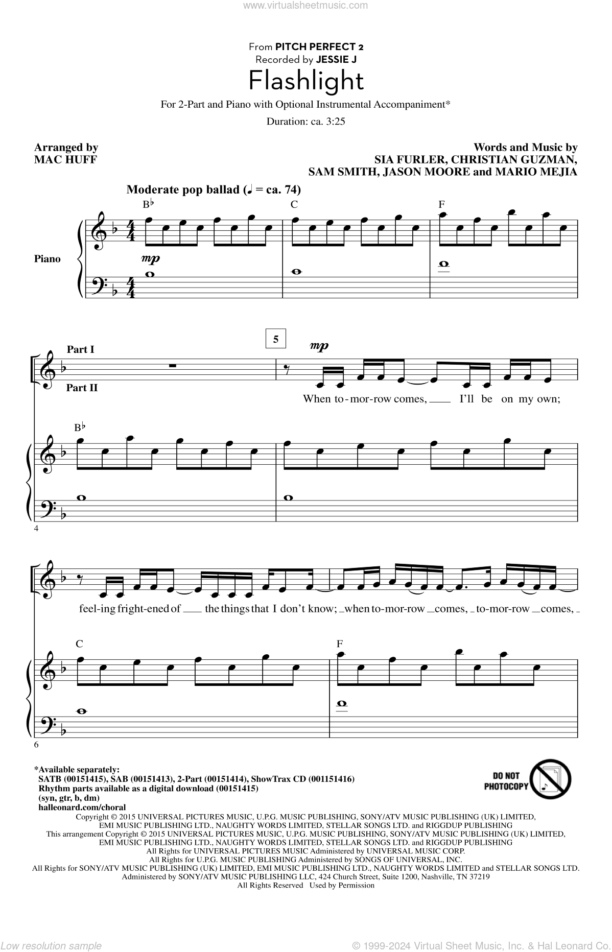 Flashlight (arr. Mac Huff) sheet music for choir (2-Part) (PDF)