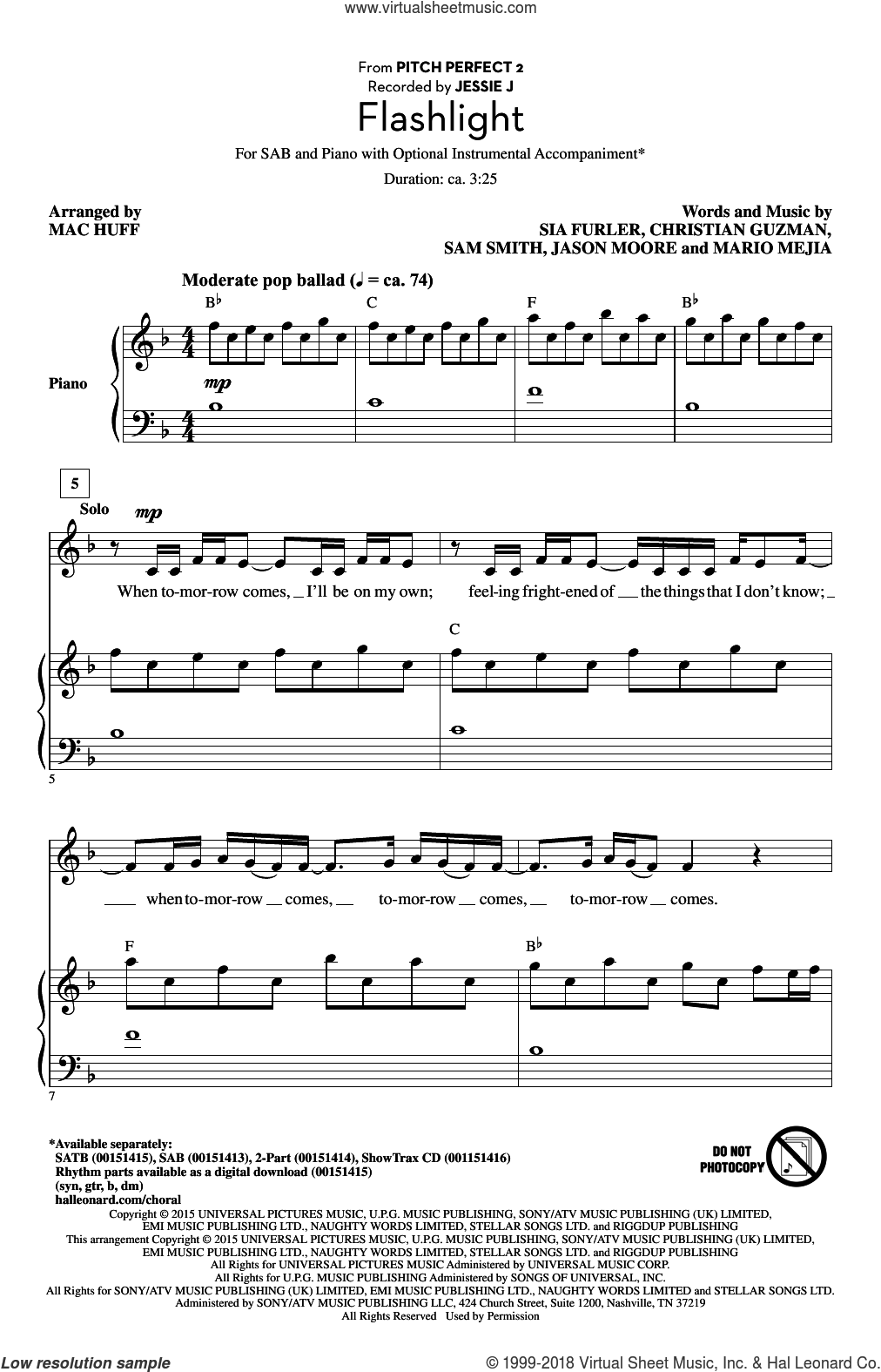 Flashlight (arr. Mac Huff) sheet music for choir (SAB: soprano, alto, bass)