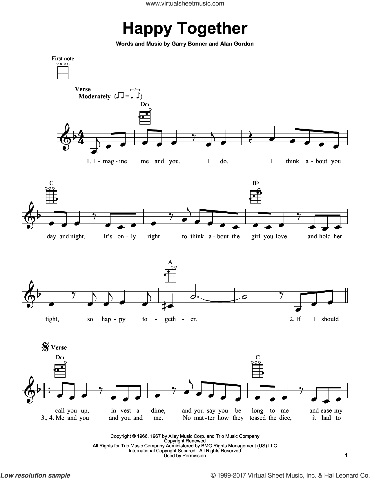Happy Together sheet music for ukulele (PDF-interactive)