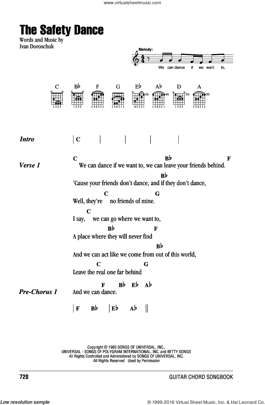 The Safety Dance sheet music for guitar (chords) (PDF)