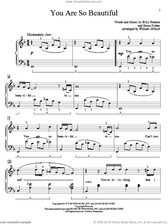 You Are So Beautiful sheet music for piano solo (elementary)
