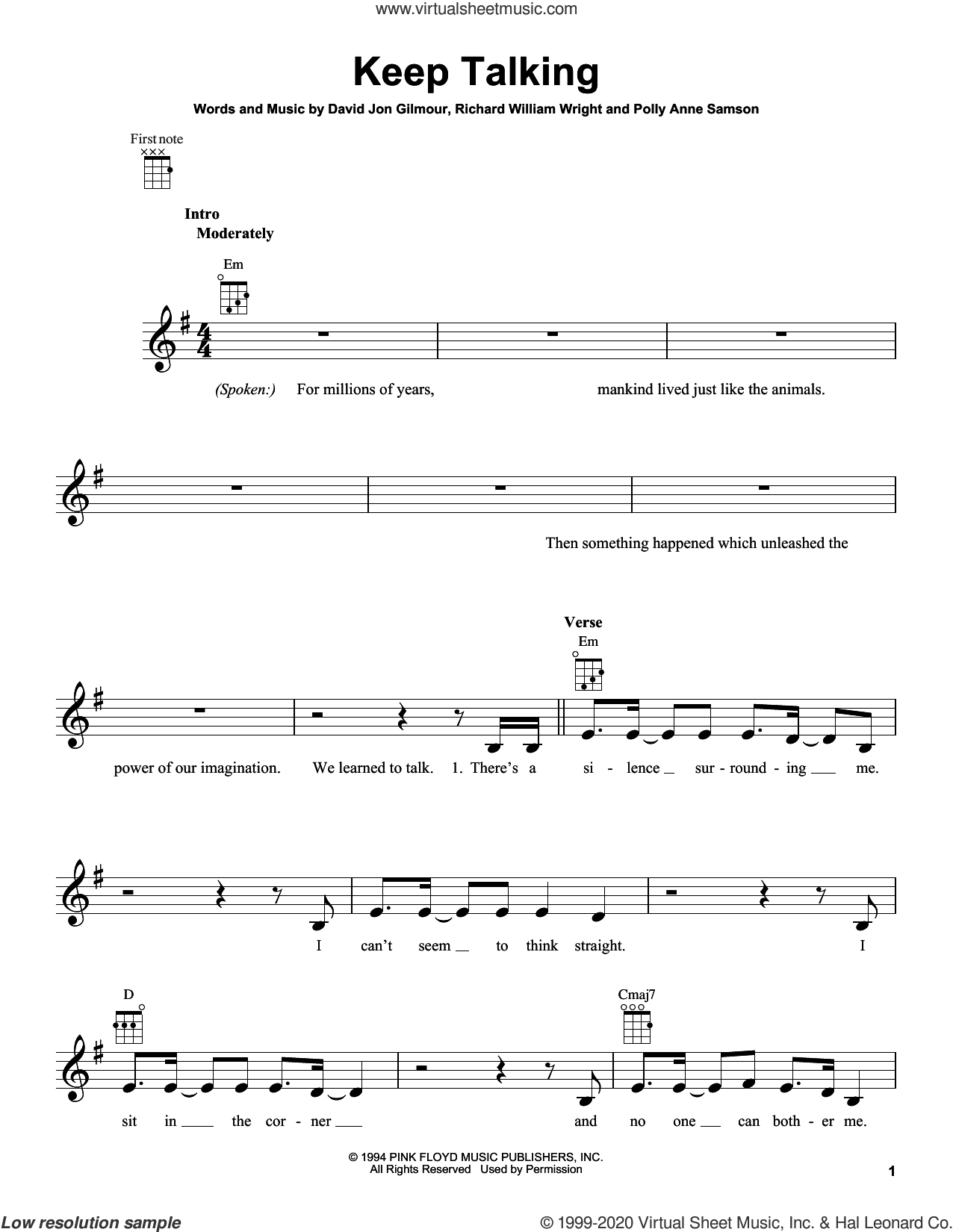 Keep Talking sheet music for ukulele (PDF-interactive)