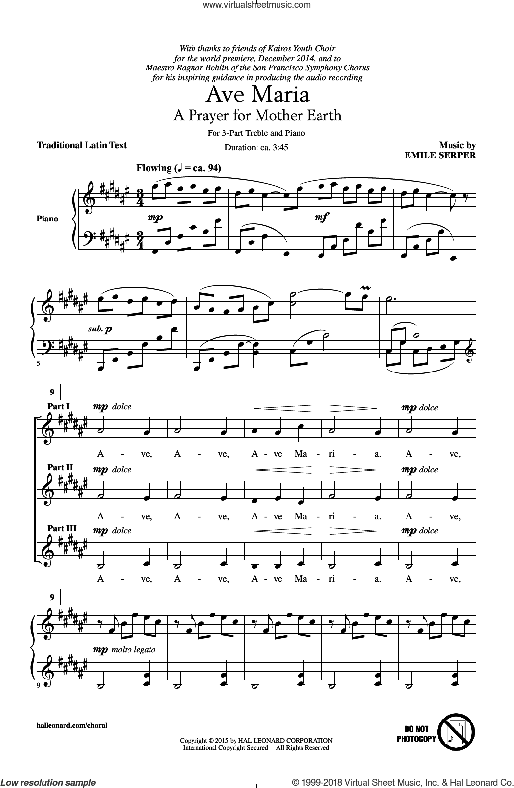 Ave Maria sheet music for choir (3-Part Treble) (PDF)