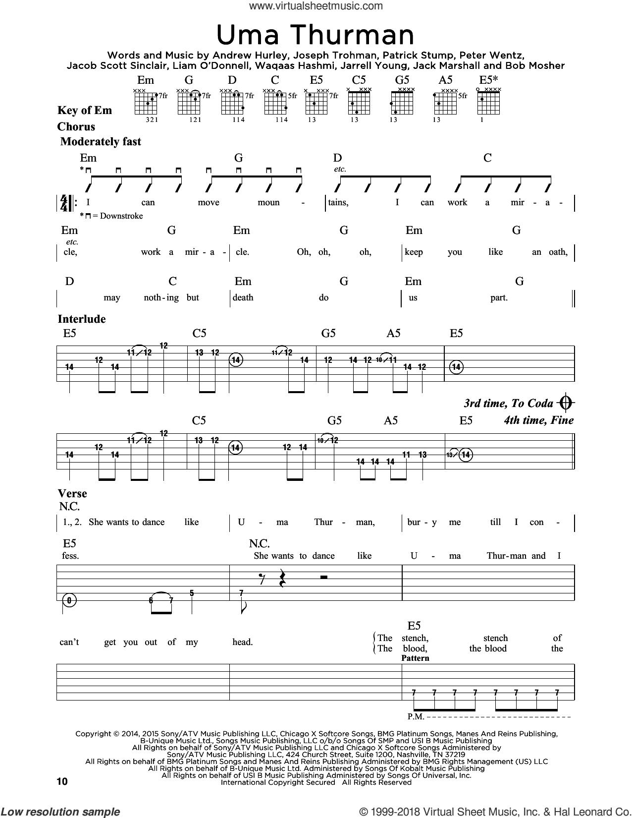 Uma Thurman sheet music for guitar solo (lead sheet) (PDF)