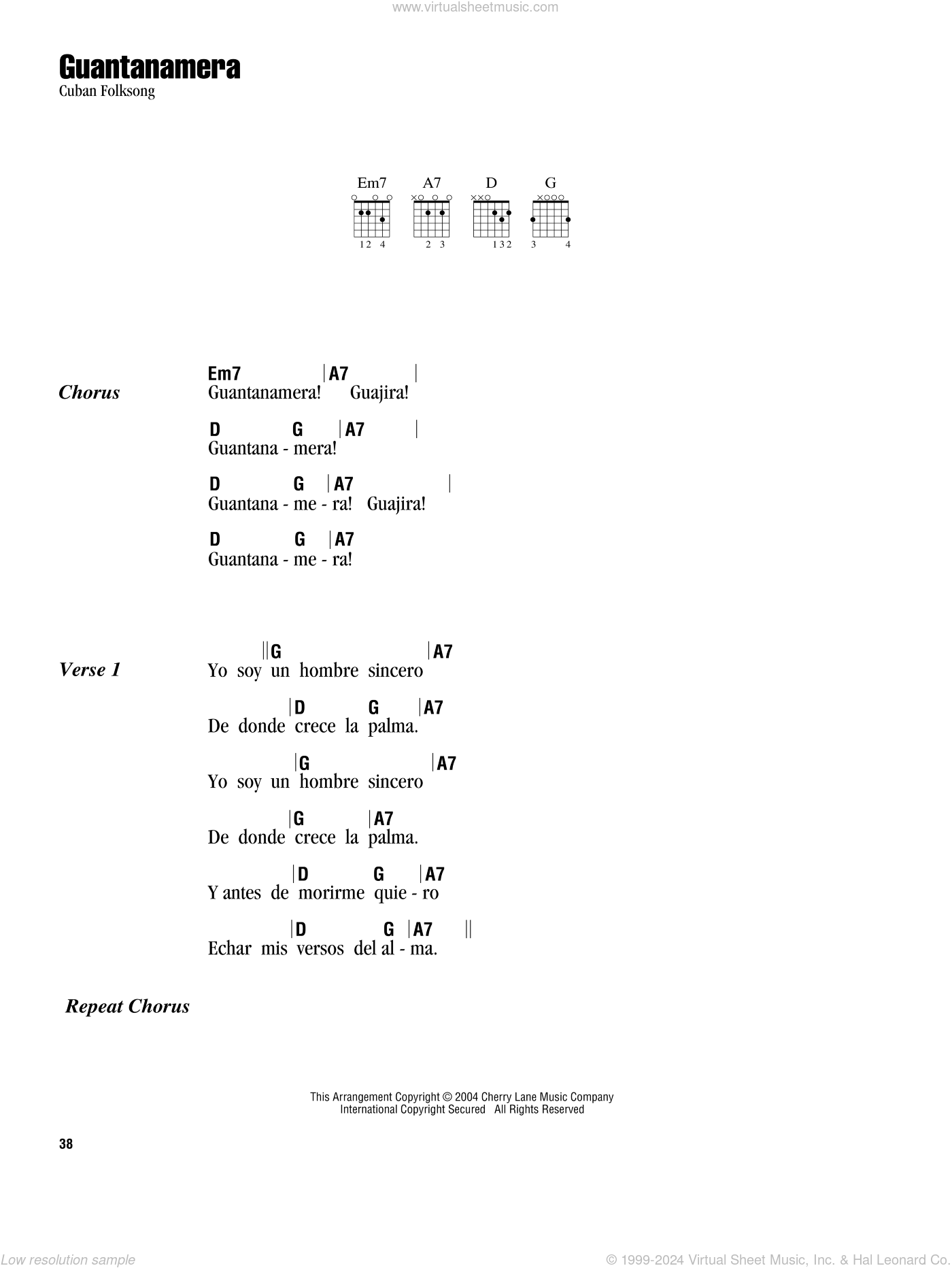 Guantanamera sheet music for guitar (chords) (PDF)
