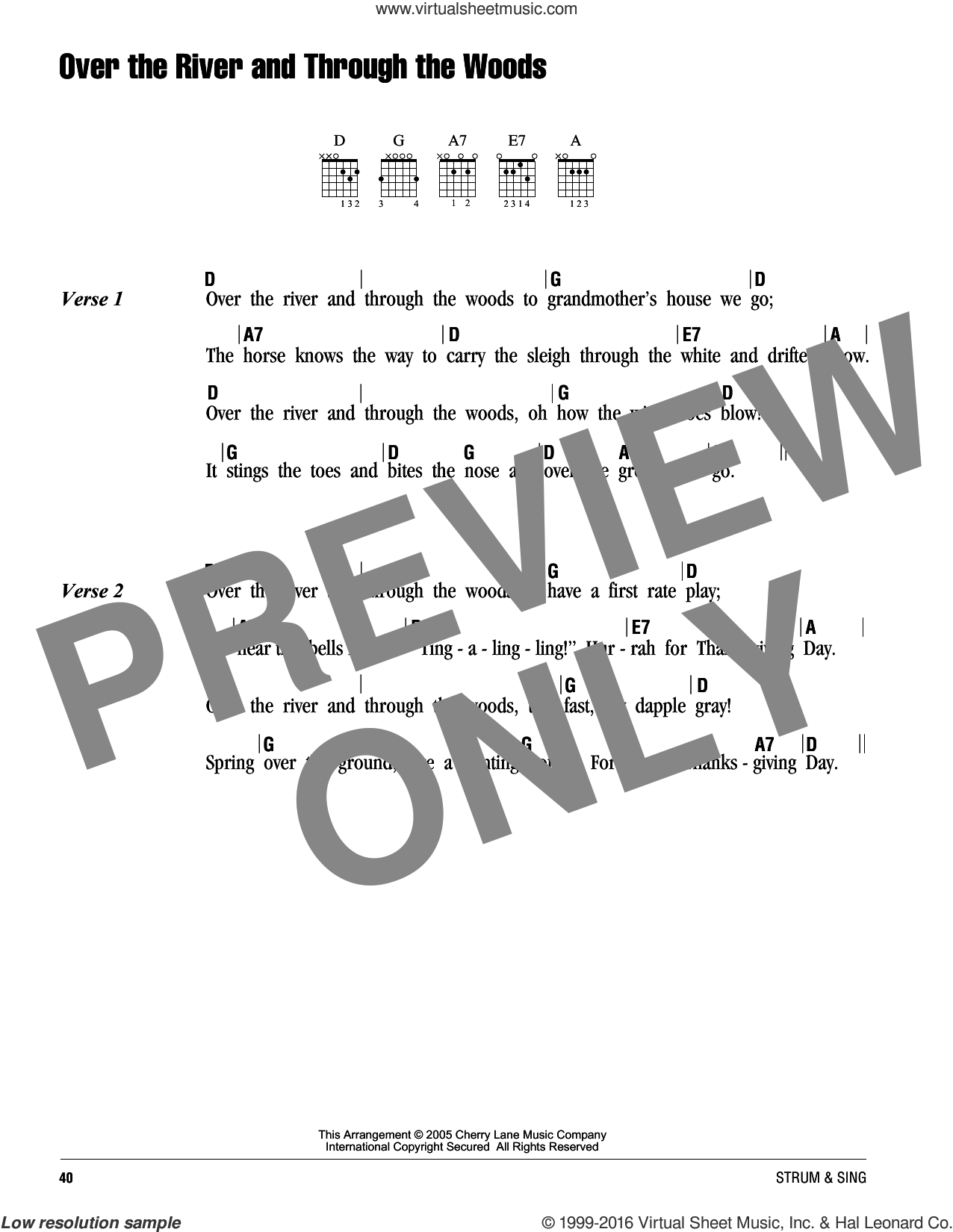 Over The River And Through The Woods sheet music for guitar (chords)