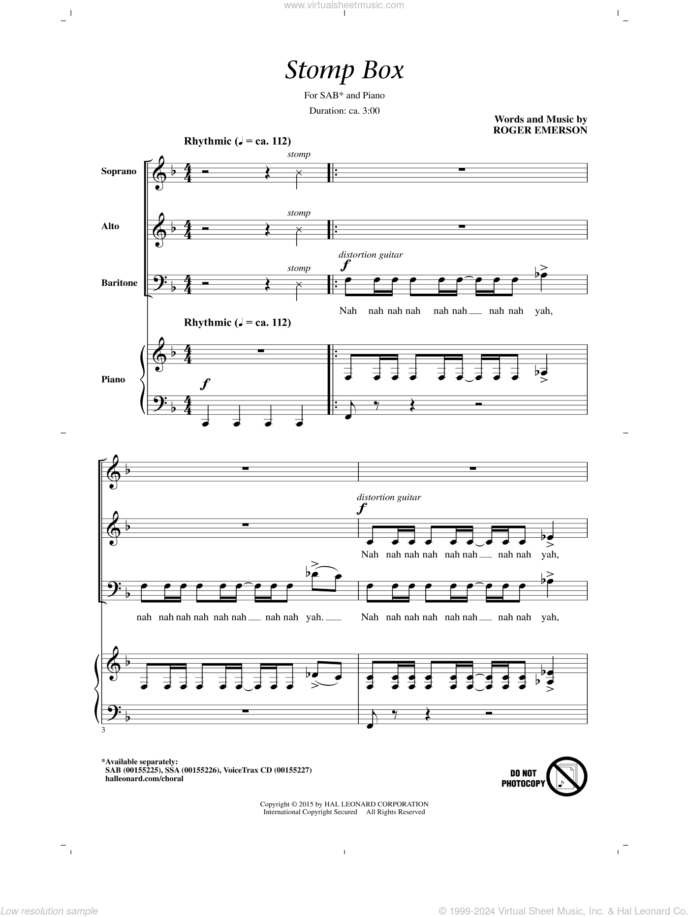 Stomp Box sheet music for choir (SAB: soprano, alto, bass) (PDF)